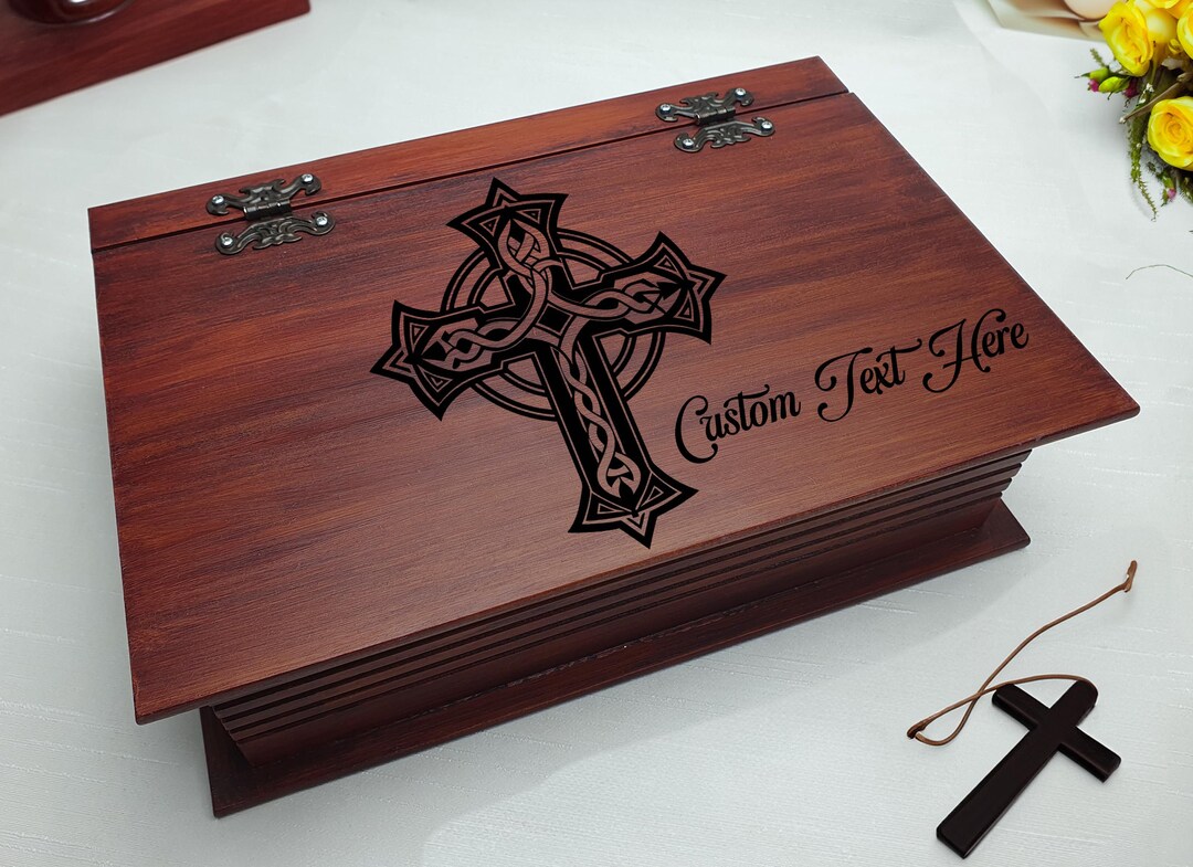 Personalized Wooden Memory Box With Celtic Cross | Handmade Keepsake ...