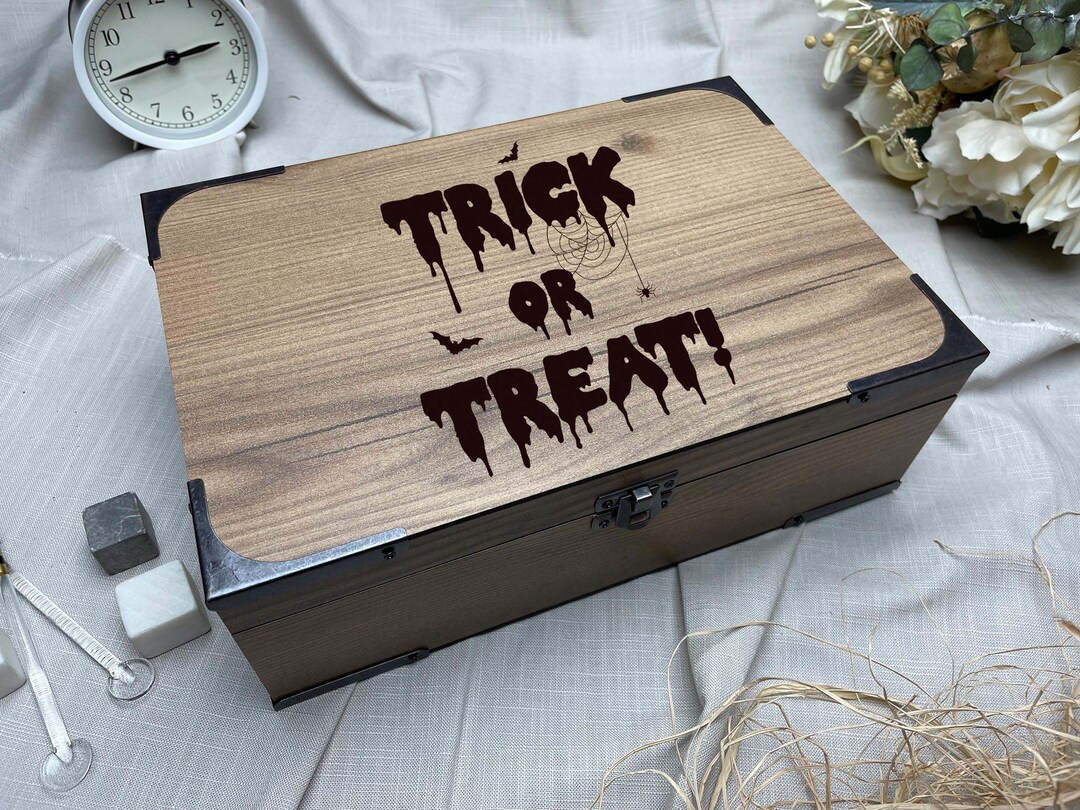 Trick or Treat Printed Halloween Keepsake Box - Wooden Handmade Custom ...