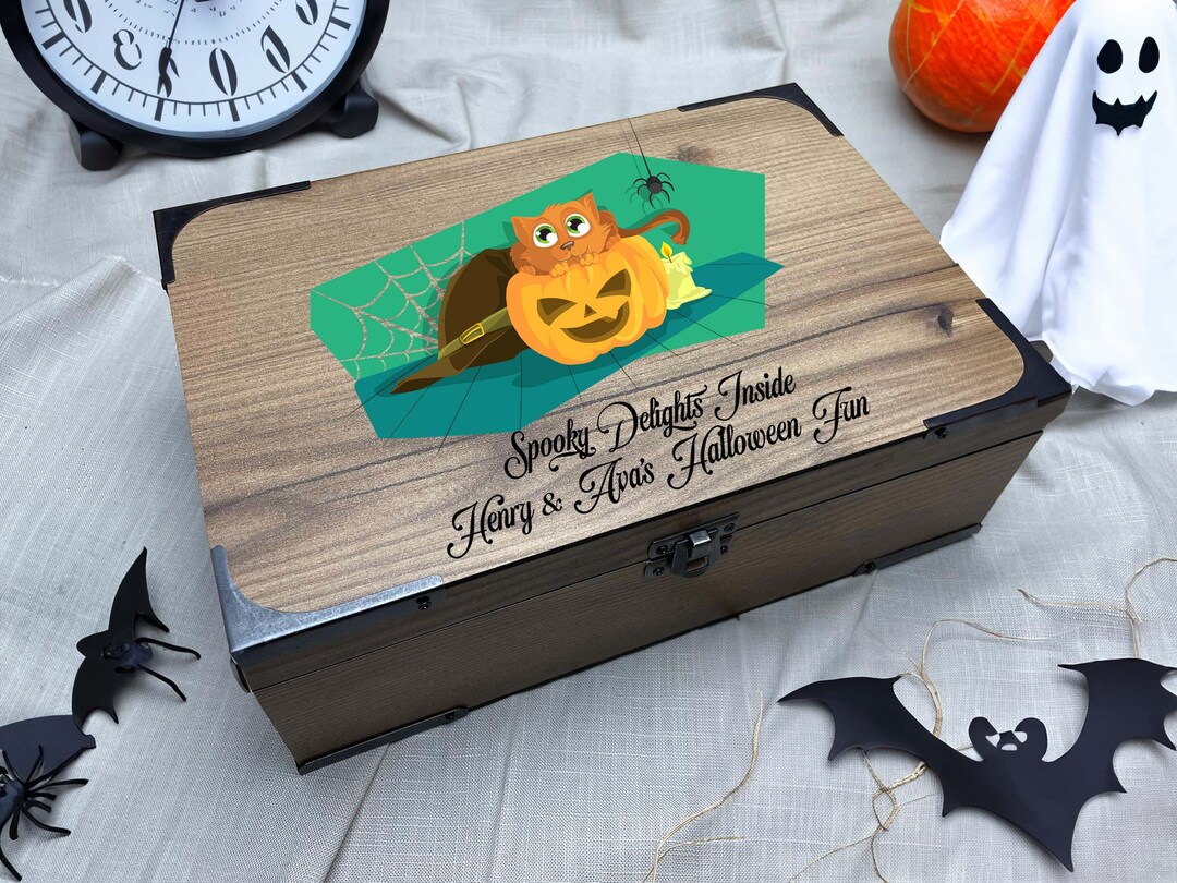 Personalized Halloween Treat Box, Custom Spooky Wooden Chest, Halloween ...