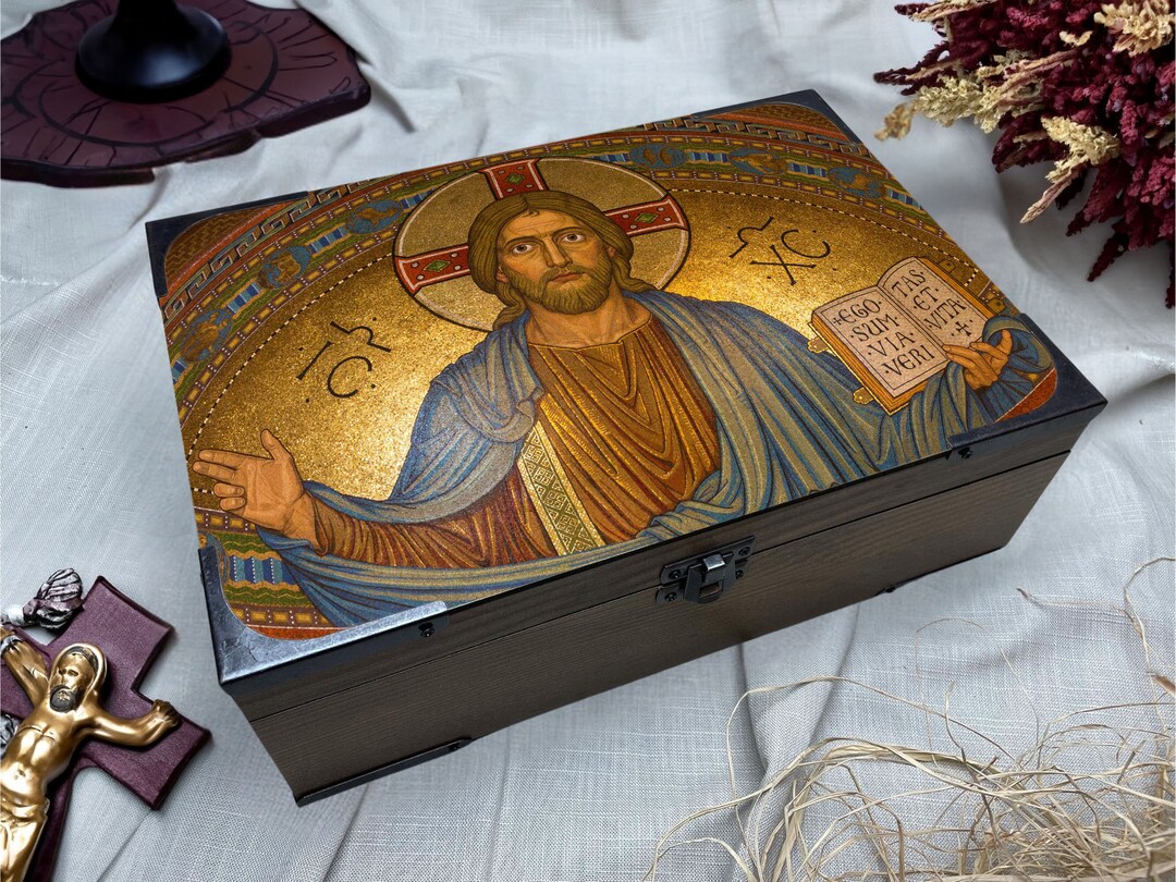 Jesus Christ Icon Keepsake Wooden Box - Customizable Religious Gift Box ...