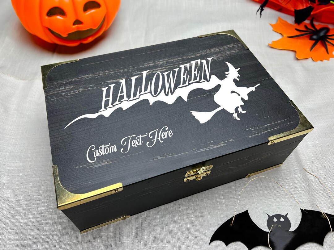 Custom Halloween Witch Keepsake Box - Personalized Black Wooden Memory ...