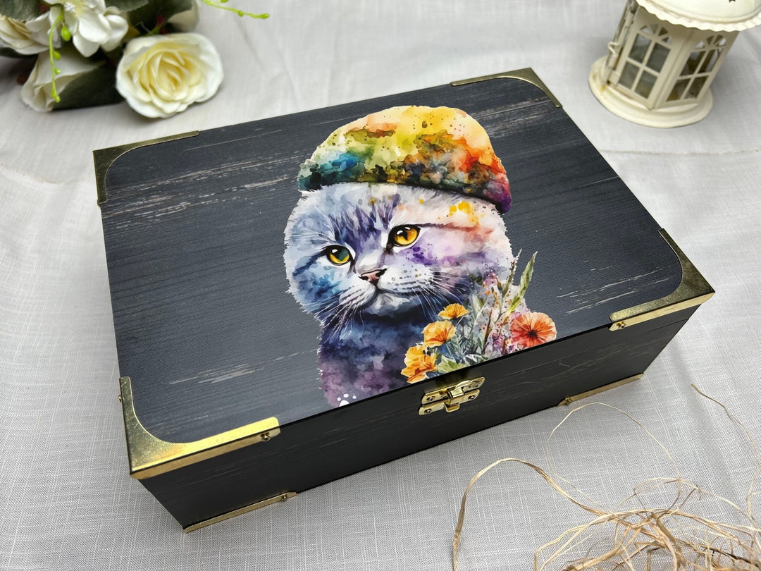 Angora Cat Jewelry Box,colorful Cat Wooden Present Organiser,handmade ...