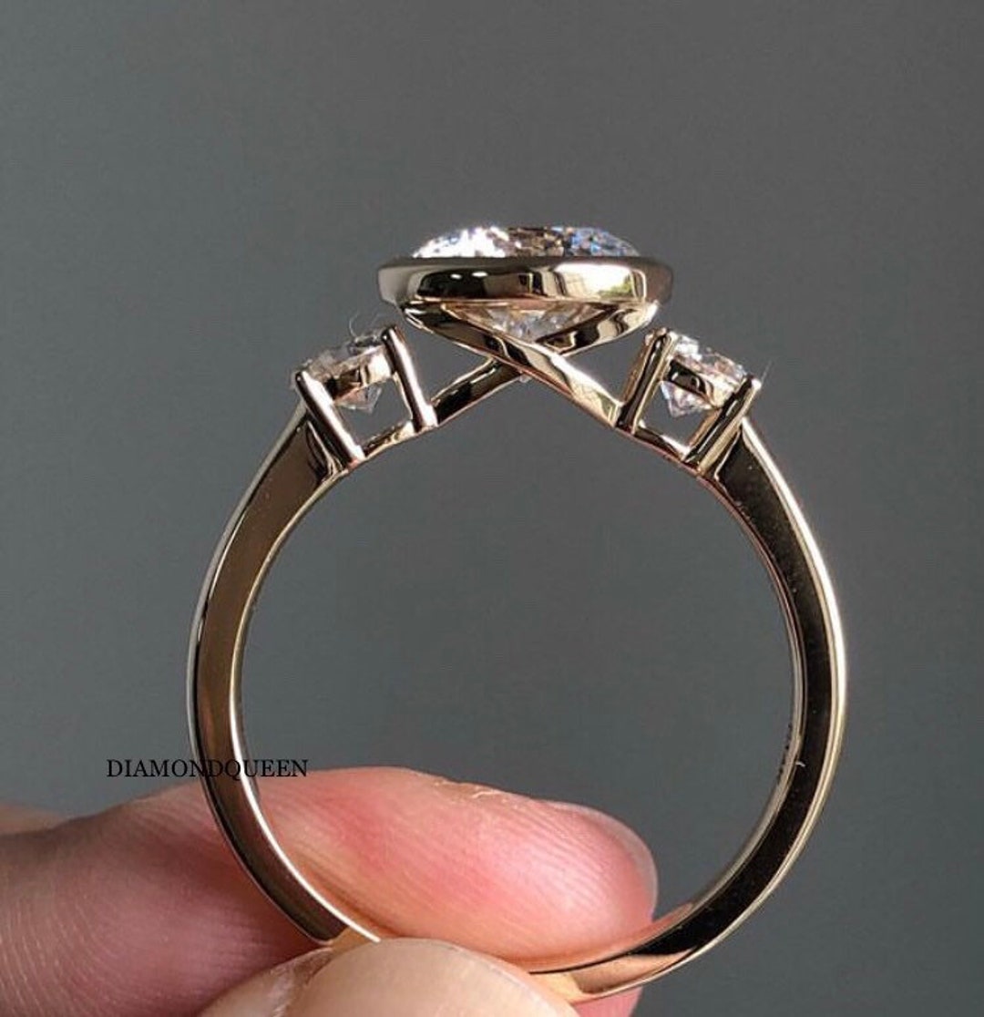 Portuguese Cut Moissanite Engagement Ring, 14K Yellow Gold Bezel Set ...