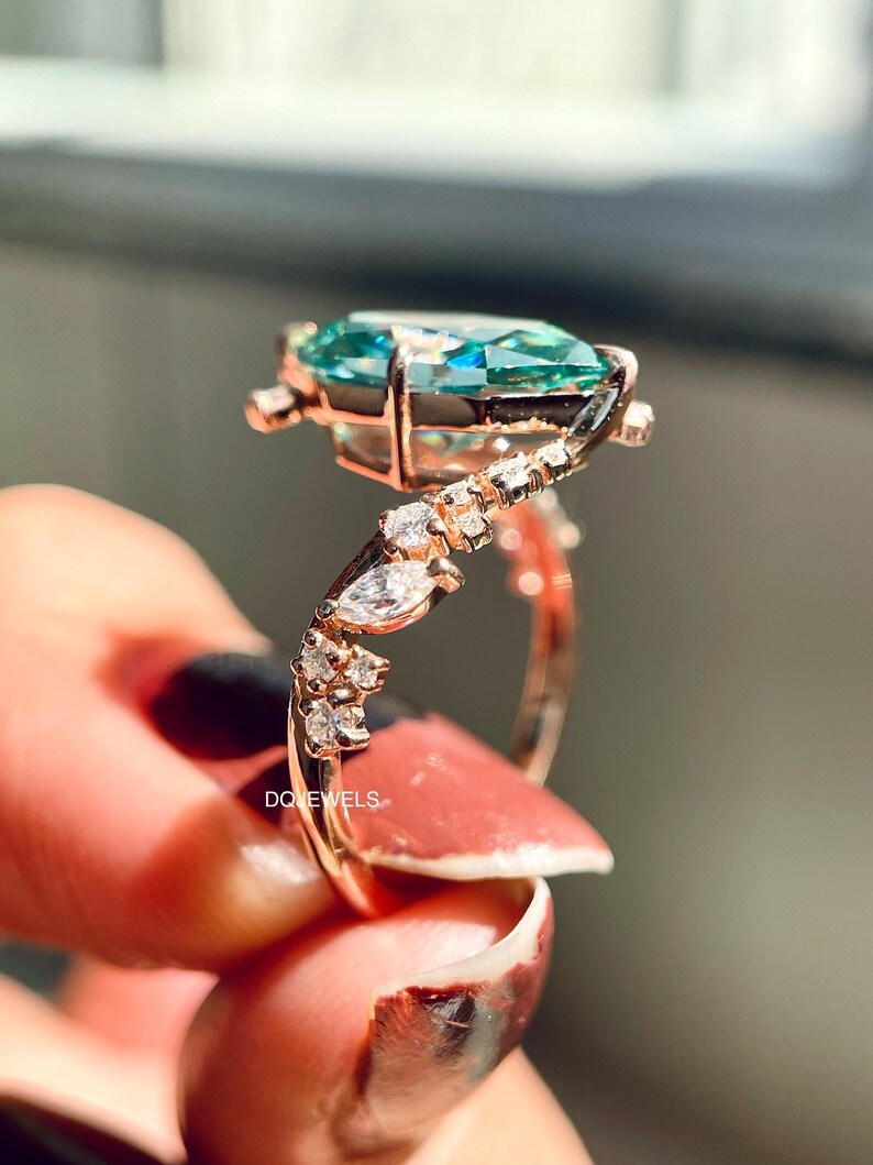 3.5 CT Dutch Marquise Cut Moissanite Ring 14K Rose Gold Unique Curved ...