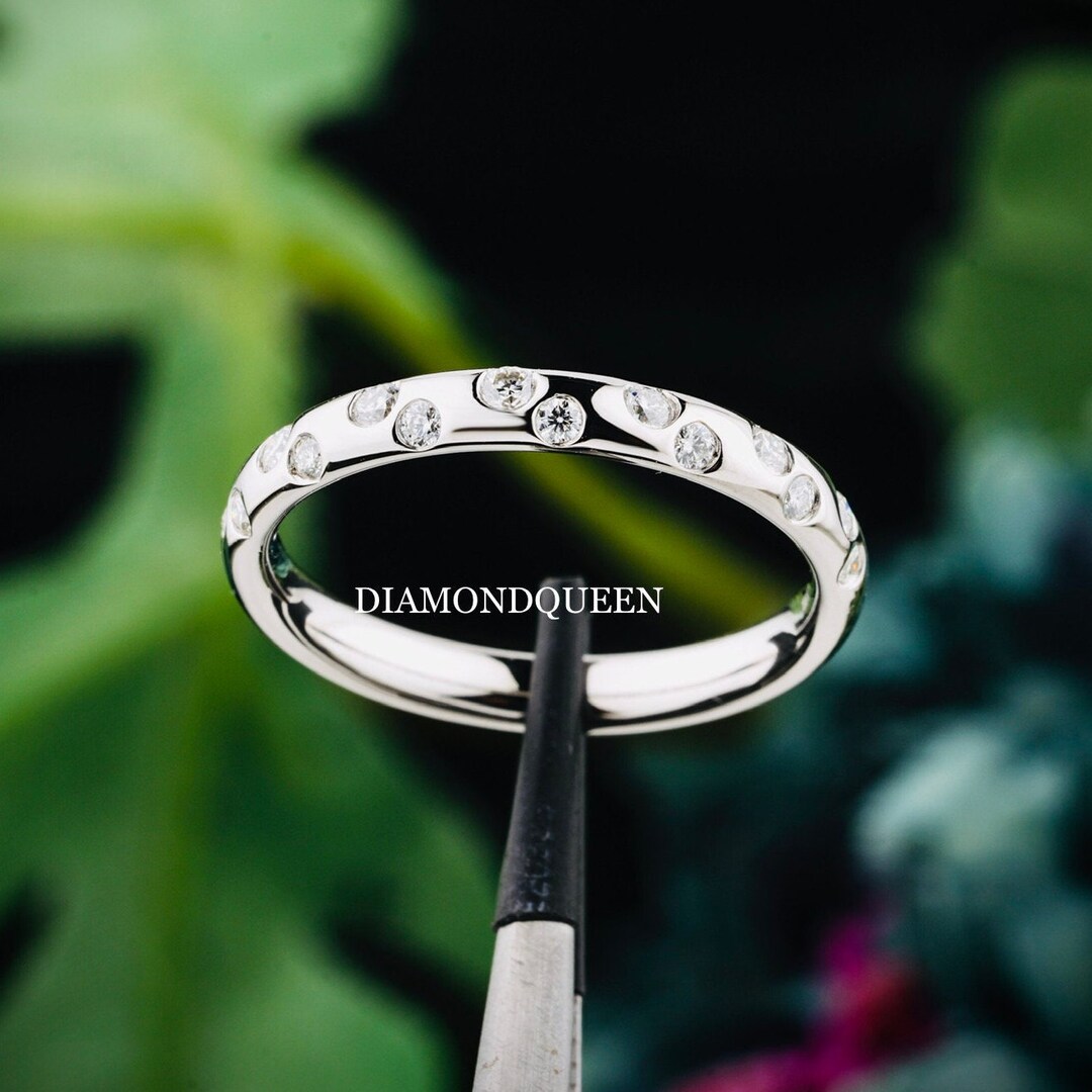 Flush Set Diamond Band, Flush Set Moissanite Wediing Band, 14K Gold ...