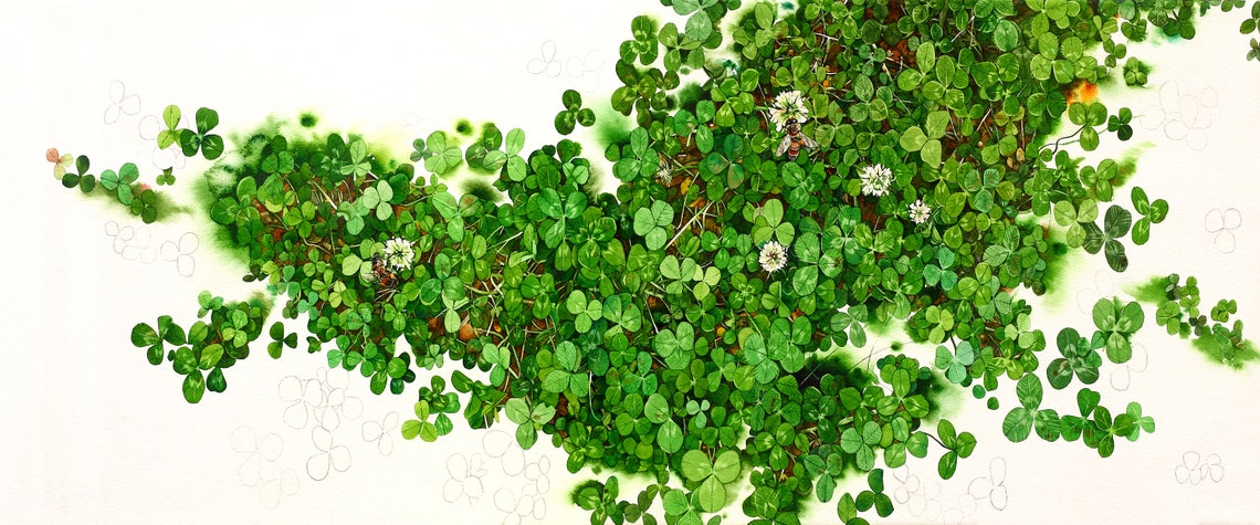 Four-Leaf Clover Watercolor Painting Clover Watercolor Art | Etsy