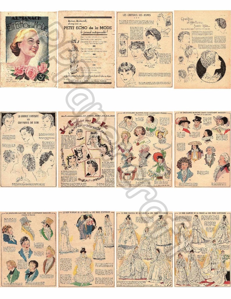 VINTAGE FRENCH MAGAZINE Fashion Pages, Scrapbooking, Ephemera, Digital ...
