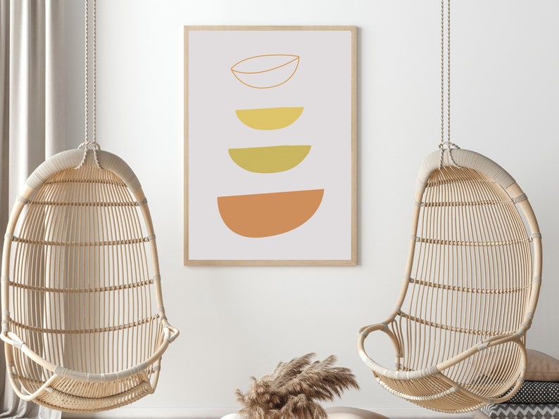 Modern Bowl Shape Geometric Art Brown Boho Printable Wall - Etsy