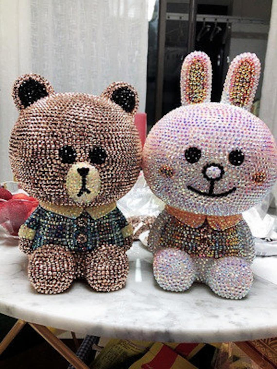 Bling Brown Bear and Cony Full Crystal Piggy Bank Bling Cute - Etsy UK