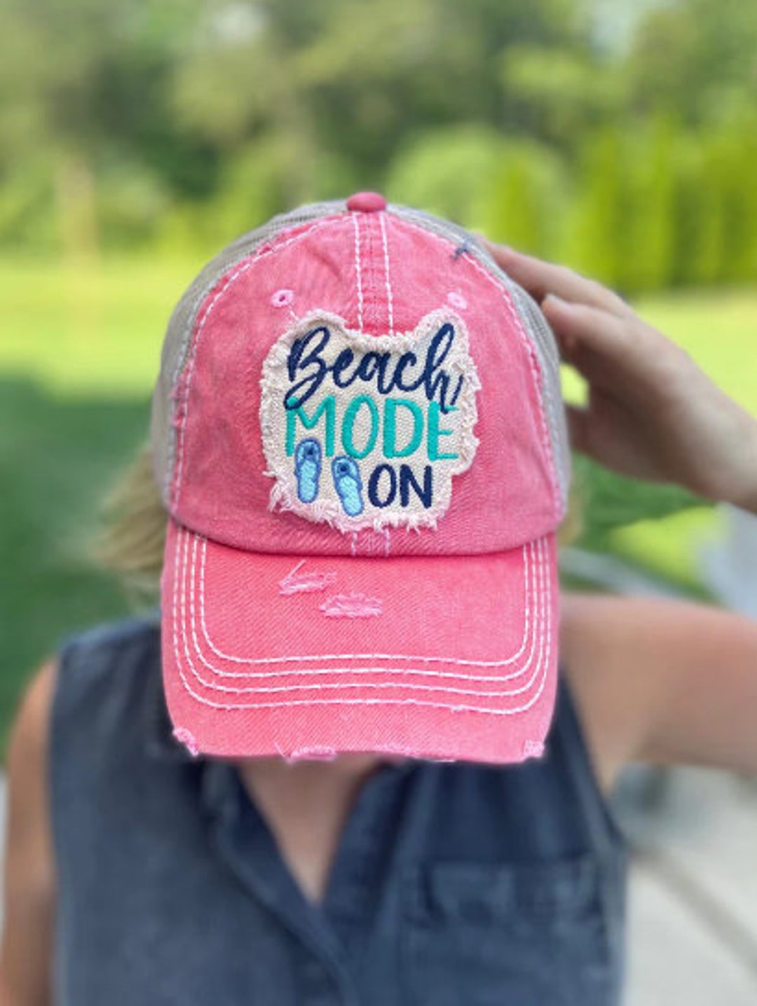Beach Mode on Ballcap, Distressed Ball Cap, Beach Baseball Hats, Beach ...