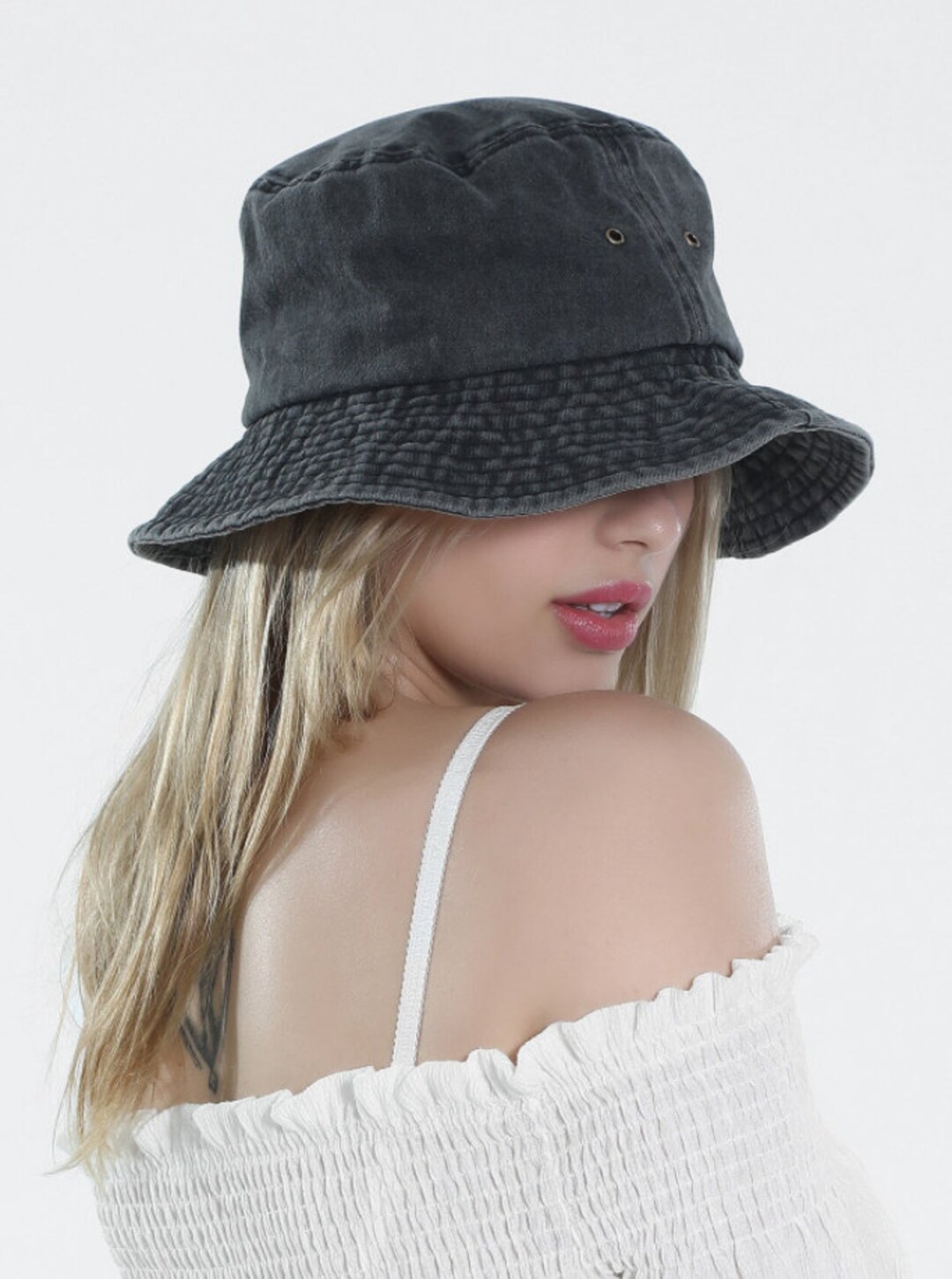 Black Denim Washed Bucket Hat Black Bucket Hat Summer Hats - Etsy