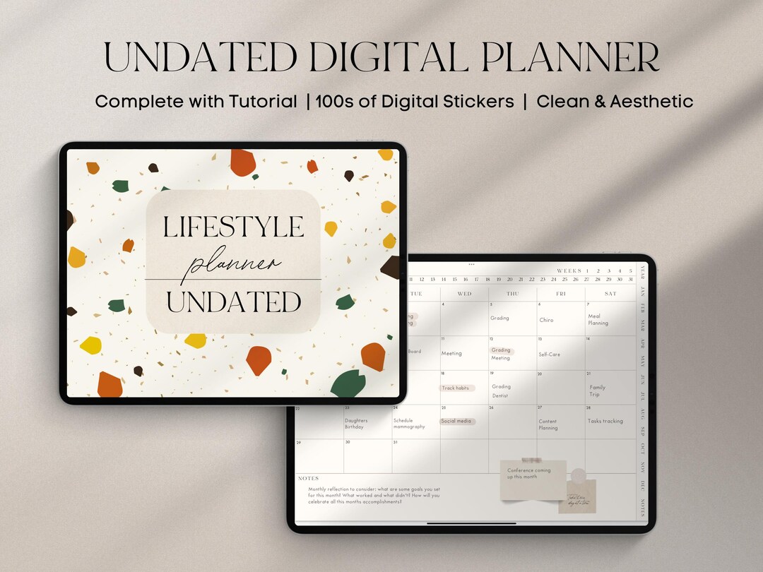 Undated Digital Planner: Landscape Layout, Stickers (PDF Download) - Etsy