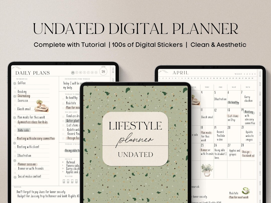 Undated Digital Planner Bundle, Stickers Included (digital Download) - Etsy