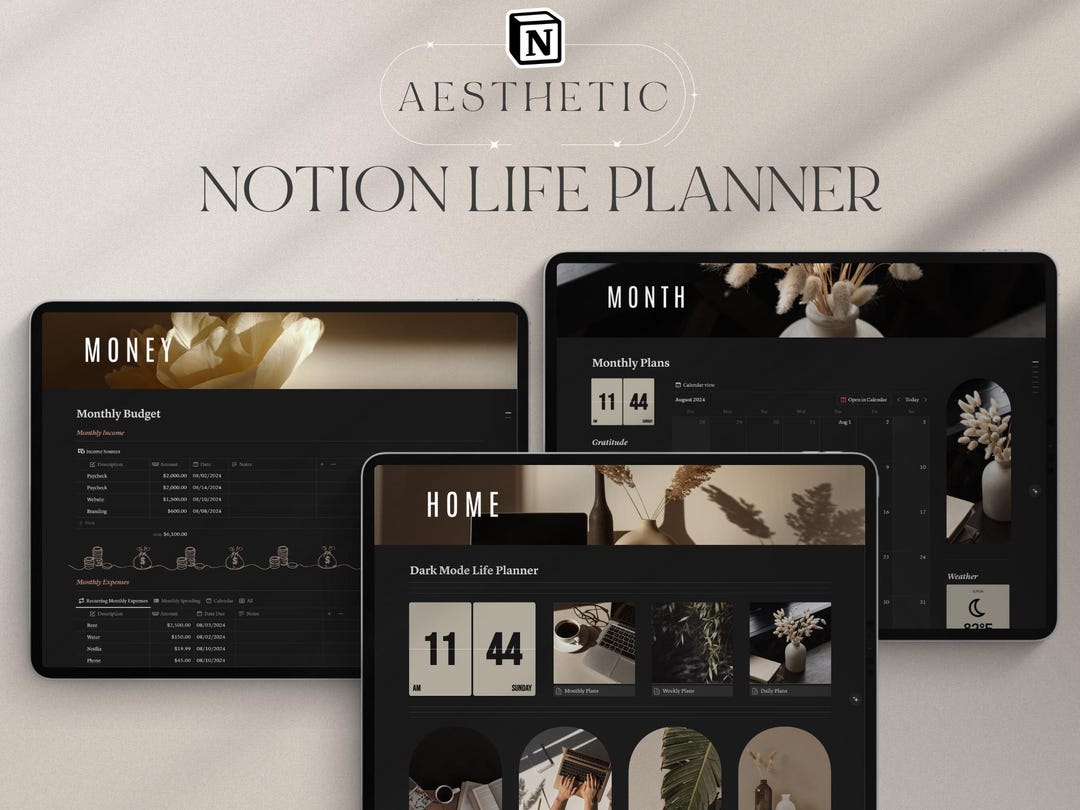 Dark Mode Notion Planner Template, Aesthetic Notion Planner, ADHD ...