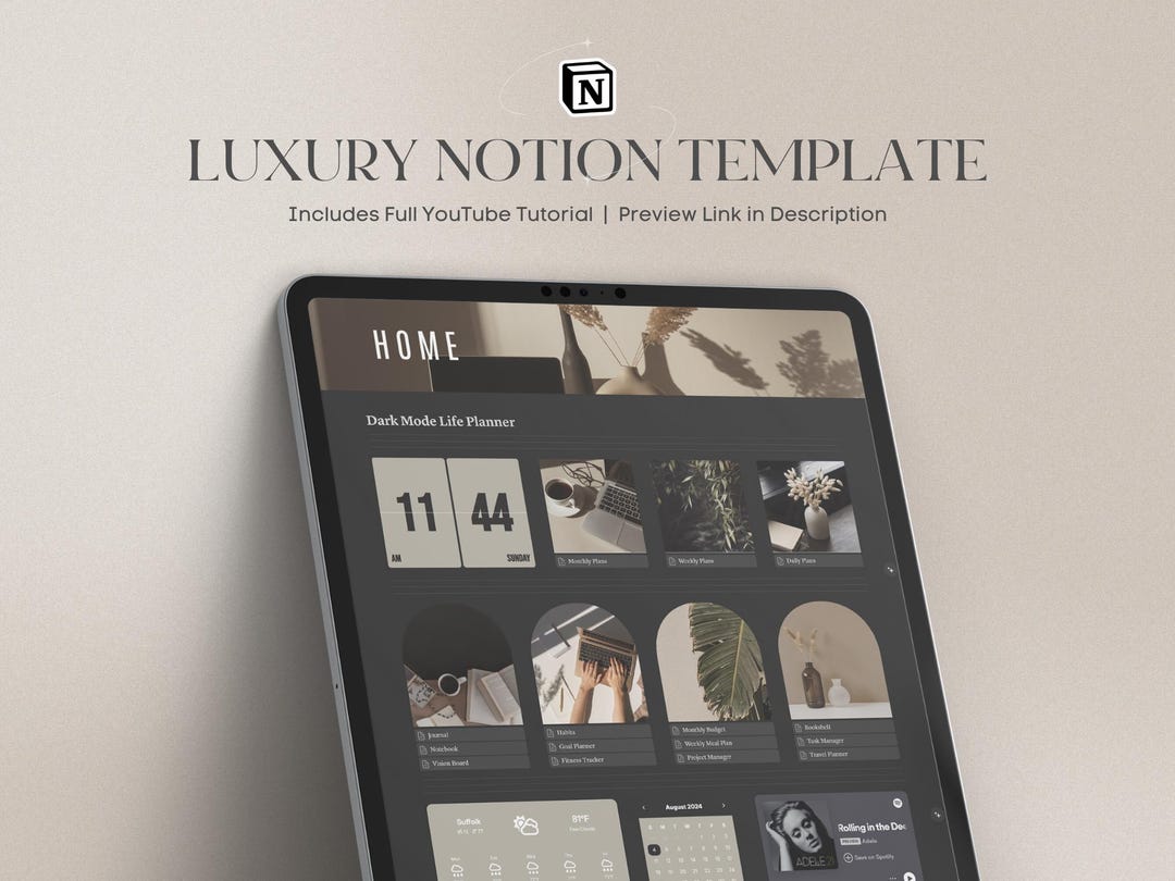 Dark Mode Notion Planner Template, Aesthetic Notion Planner, ADHD ...