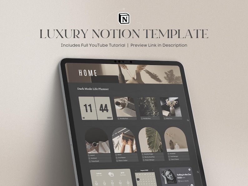 Dark Mode Notion Life Planner Template, Aesthetic Minimalist Design ...