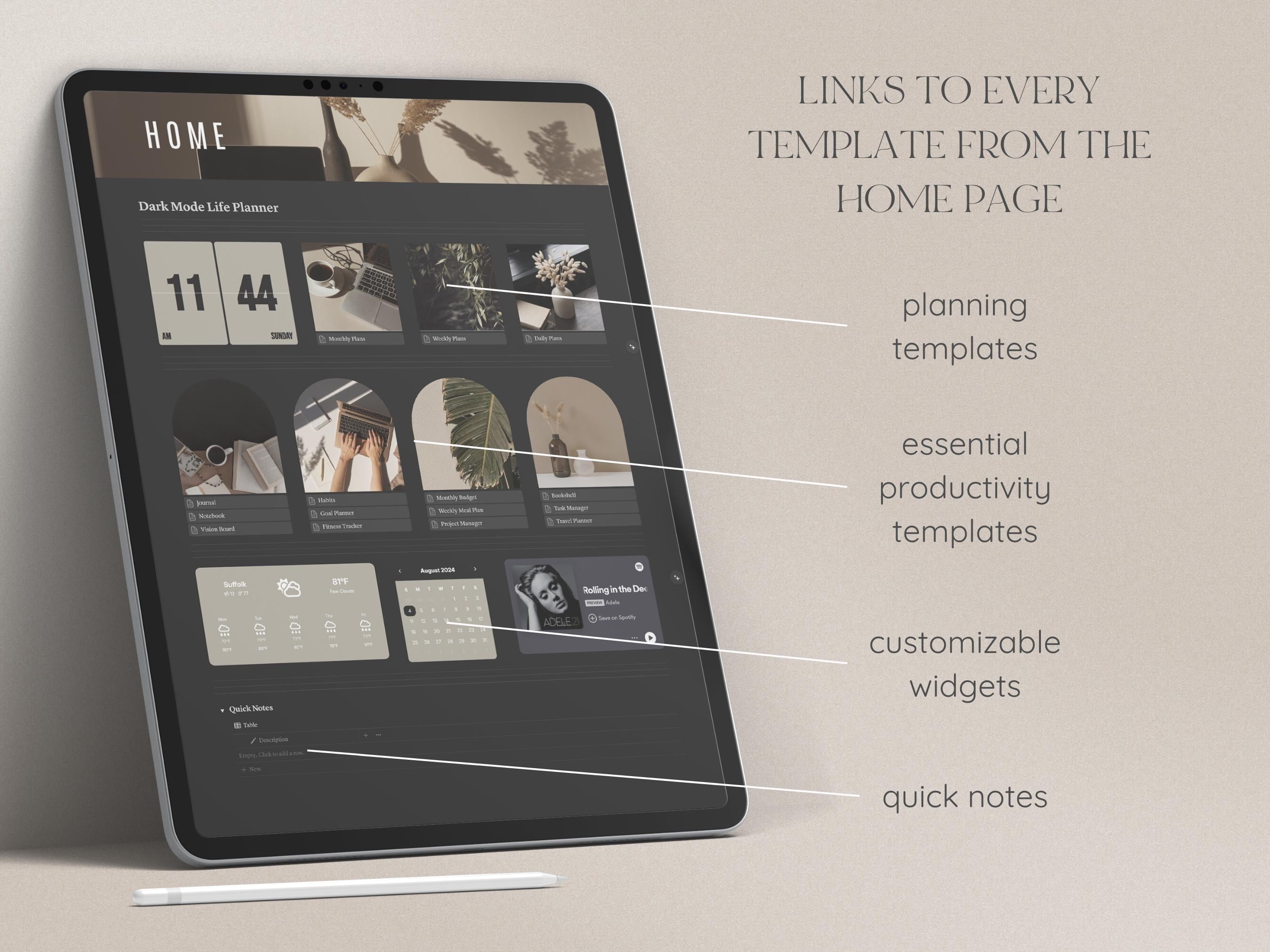 Dark Mode Notion Life Planner Template, Aesthetic Notion Planner ...