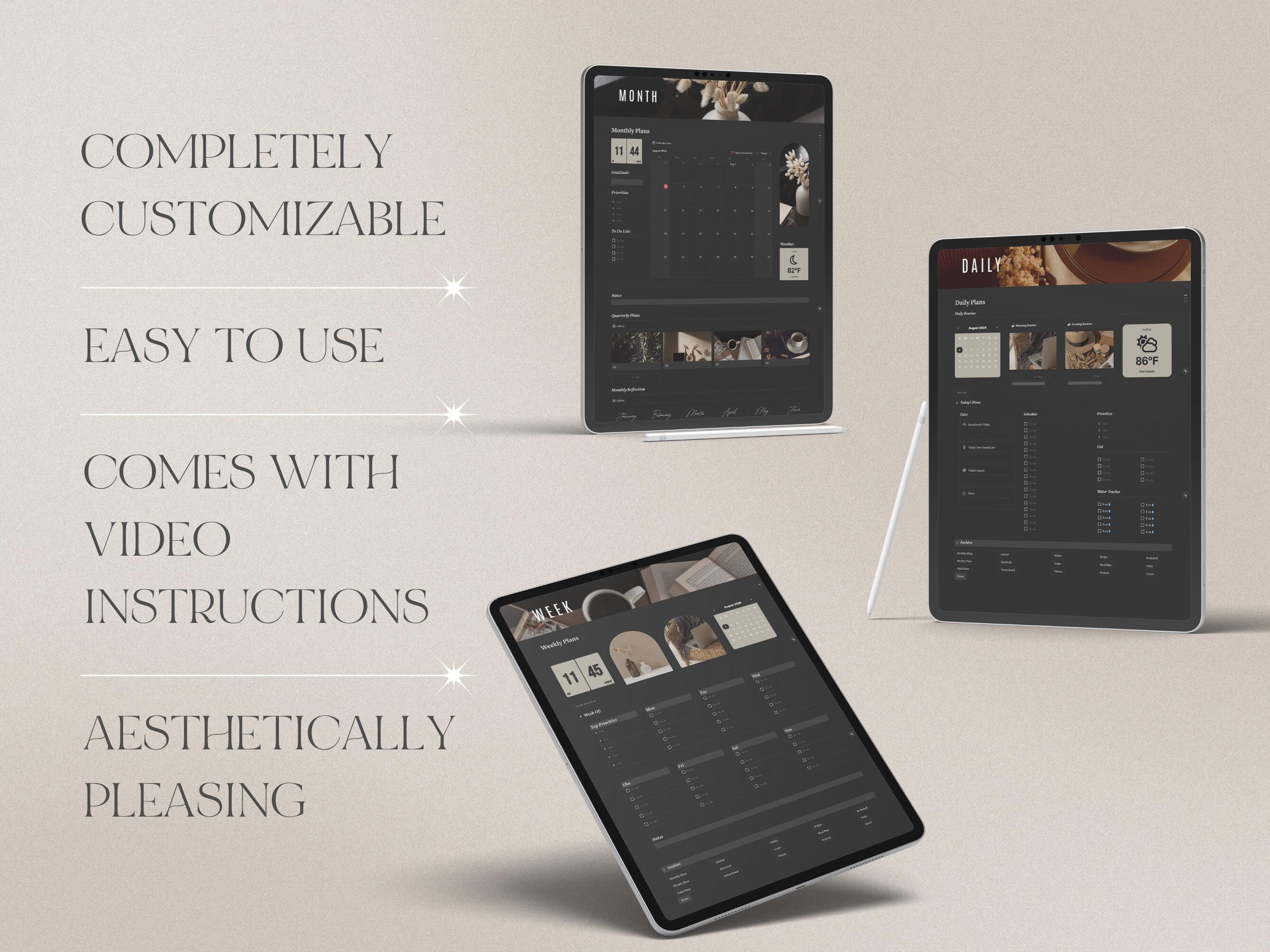 Dark Mode Notion Life Planner Template, Aesthetic Notion Planner ...