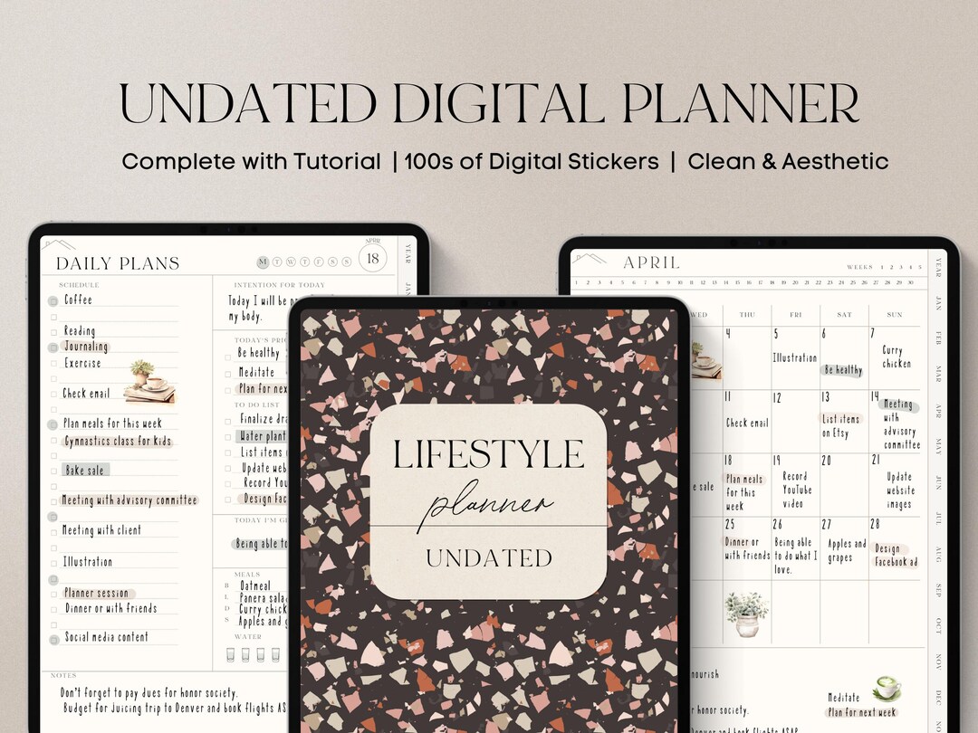 Undated Digital Planner, iPad Goodnotes, Digital Stickers (PDF Download ...