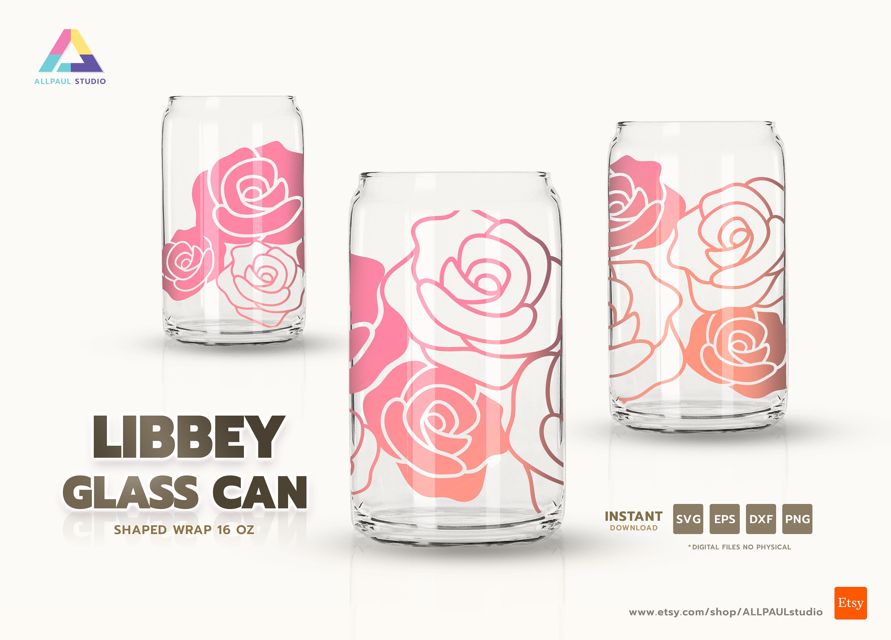 Rose LIBBEY GLASS CAN | Beer Glass 16 Oz | Cup Wrap | Svg Files for ...