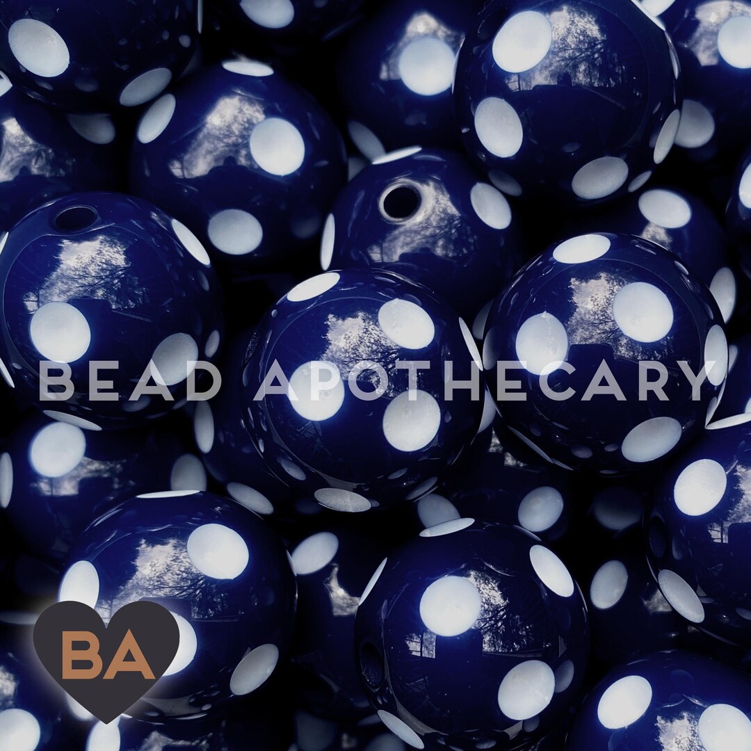 Navy With White Dots 20mm Beads - Etsy