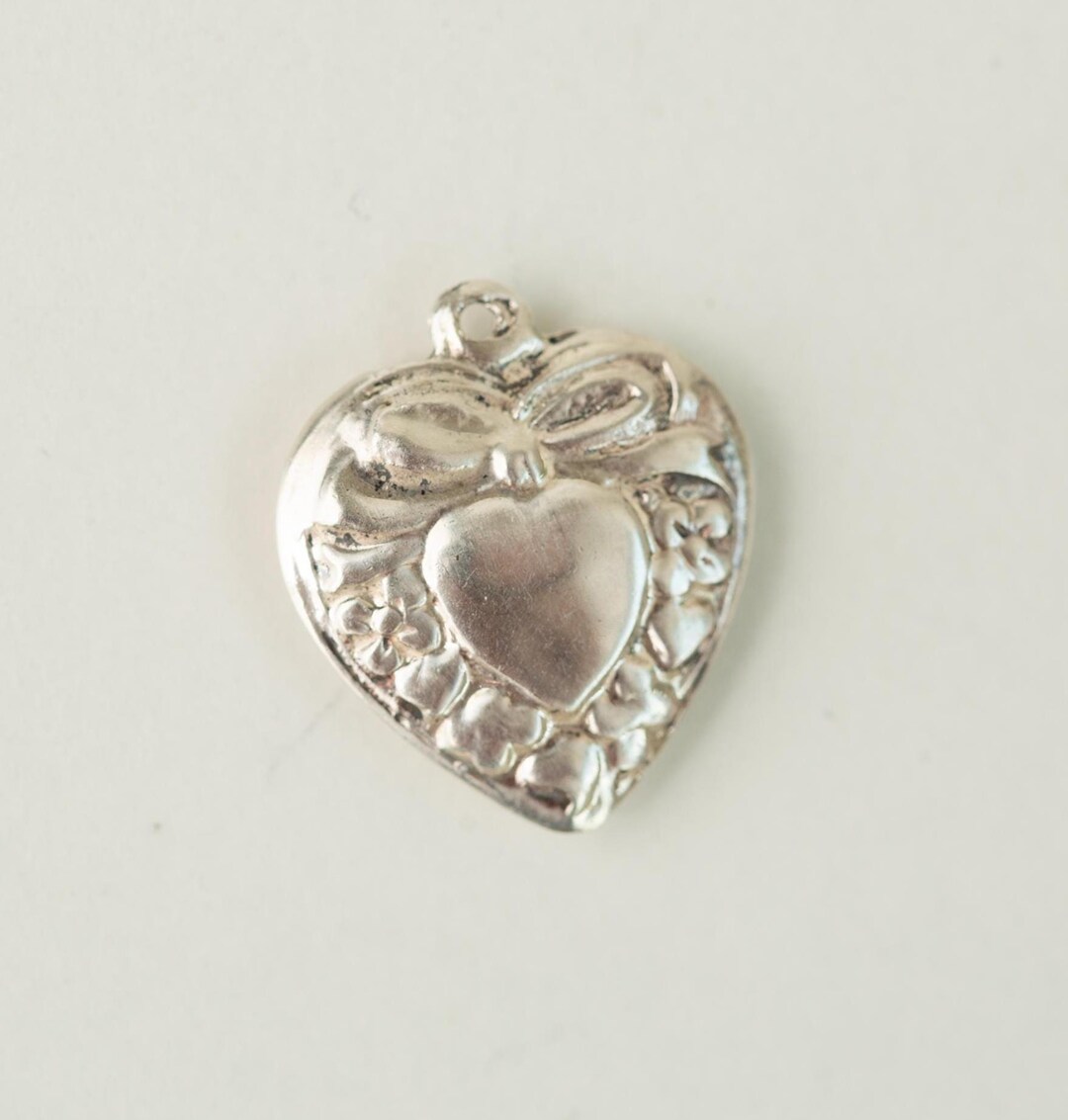 Vintage Puffy Sterling Silver Heart Charm Pendant (19x17 Mm) - Etsy