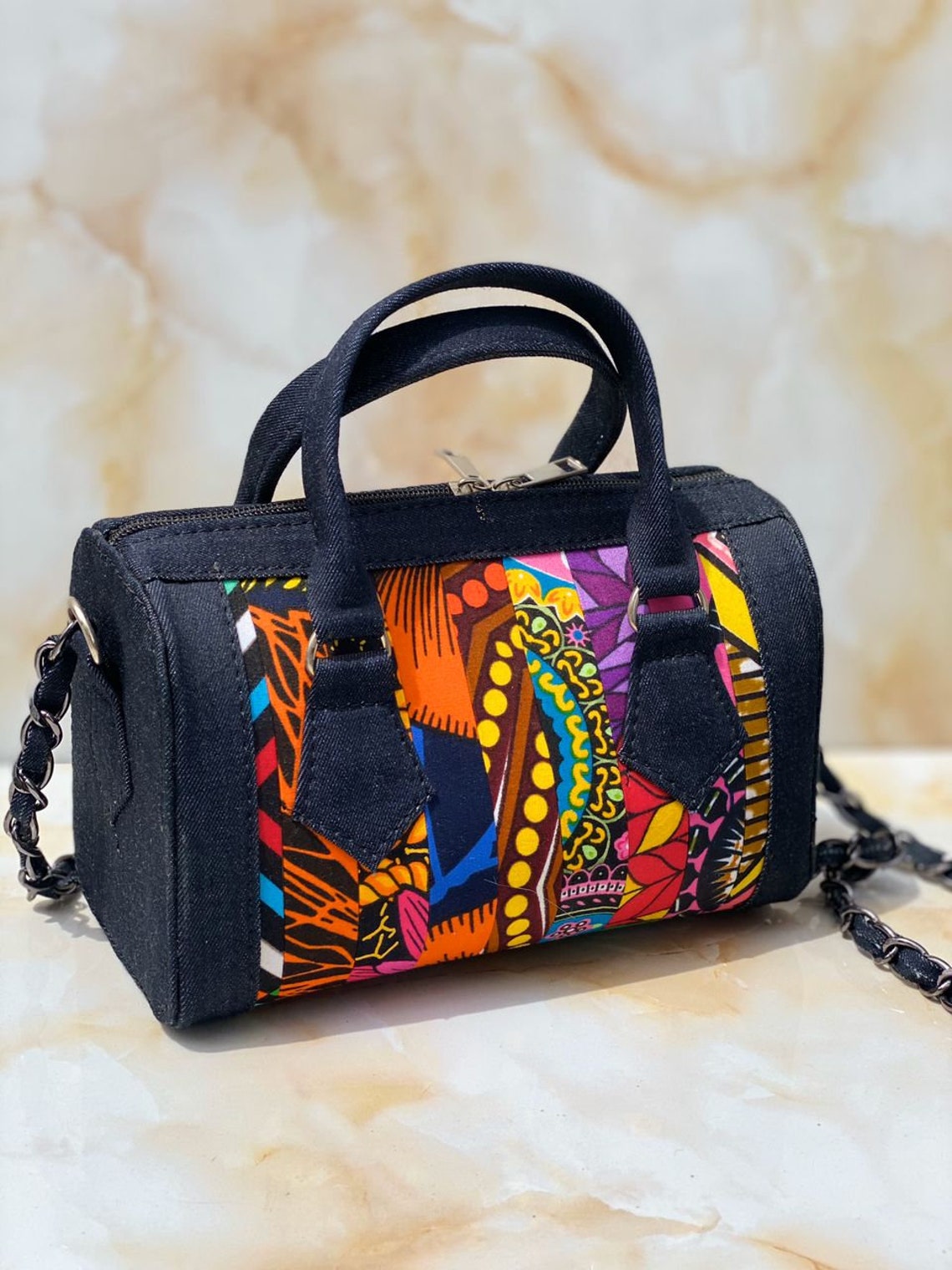 Eni Mini Ankara Denim Duffel Style Recycled Handbag/cross Body - Etsy