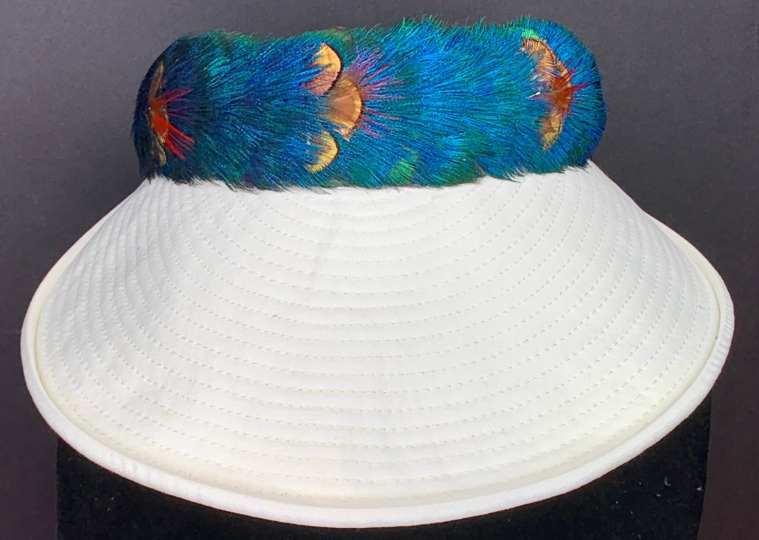 Peacock Lei Humupapa Feather Hatband or on Sun Visor-uv Protection, Two ...