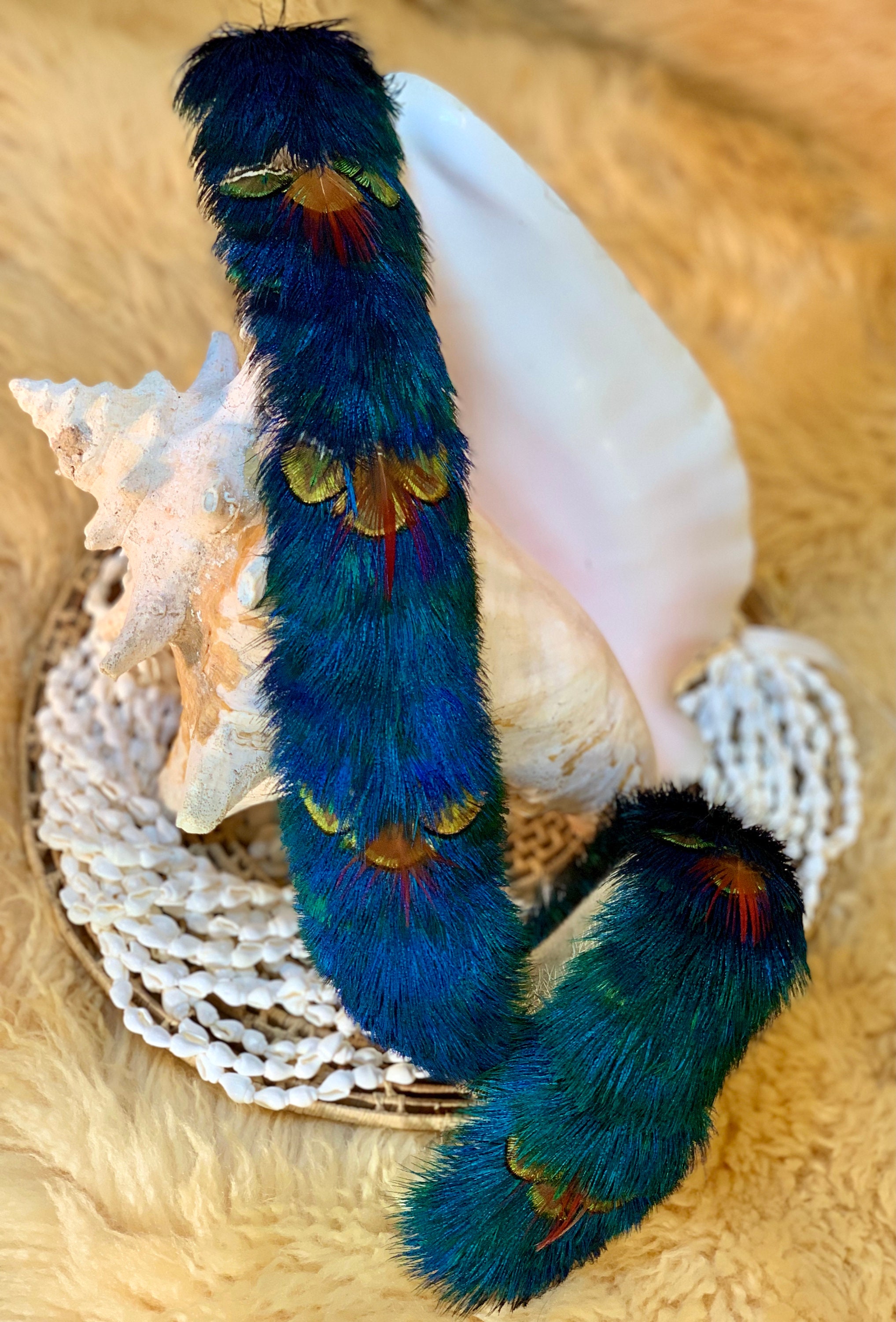 Peacock Lei Humupapa Feather Hatband or on Sun Visor-uv Protection, Two ...