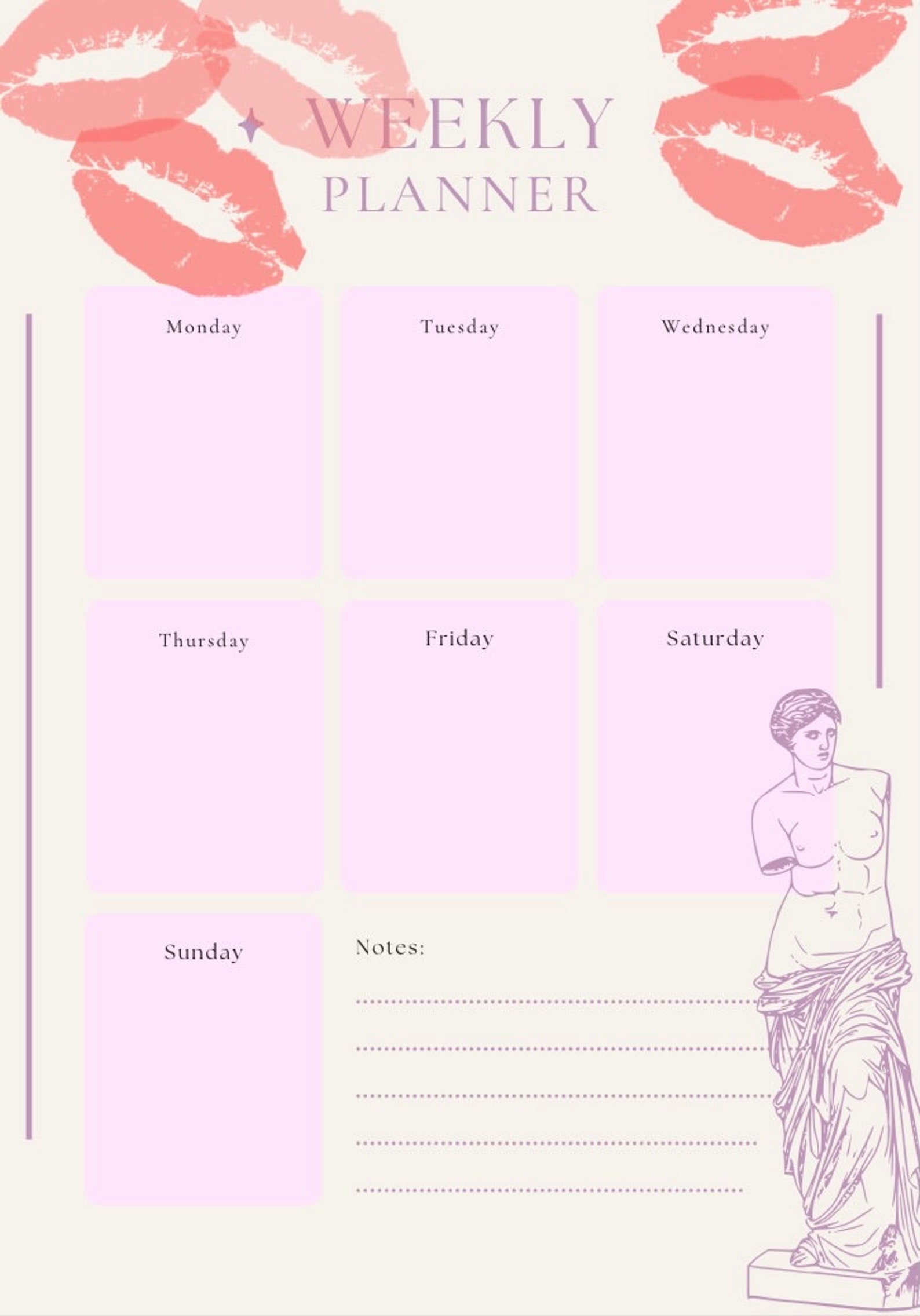 Coquette Weekly Planner, Aesthetic| Coquette| Dollette| Femme Fatale ...