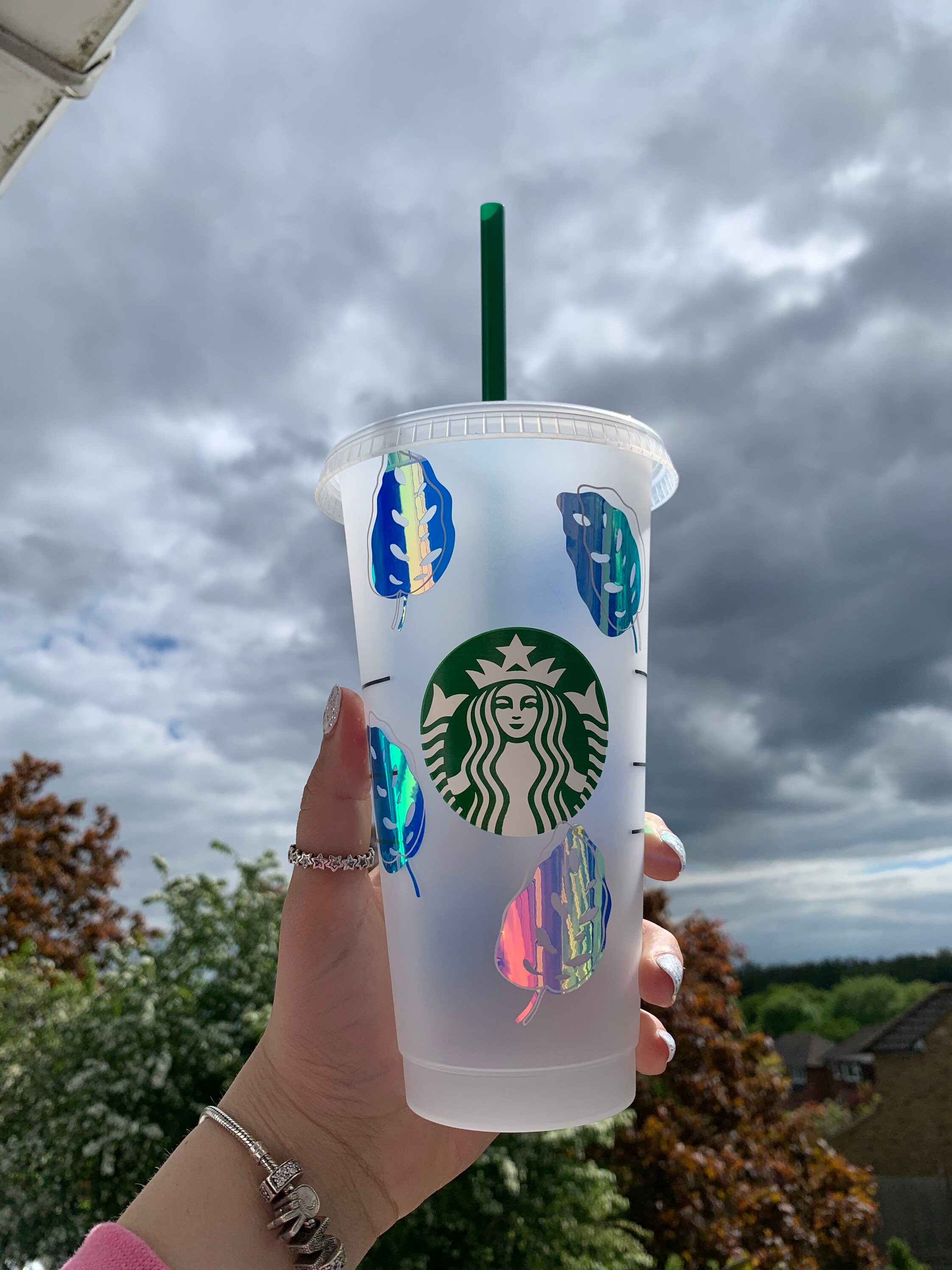 Holographic Leaf Outline Starbucks Cup - Etsy New Zealand