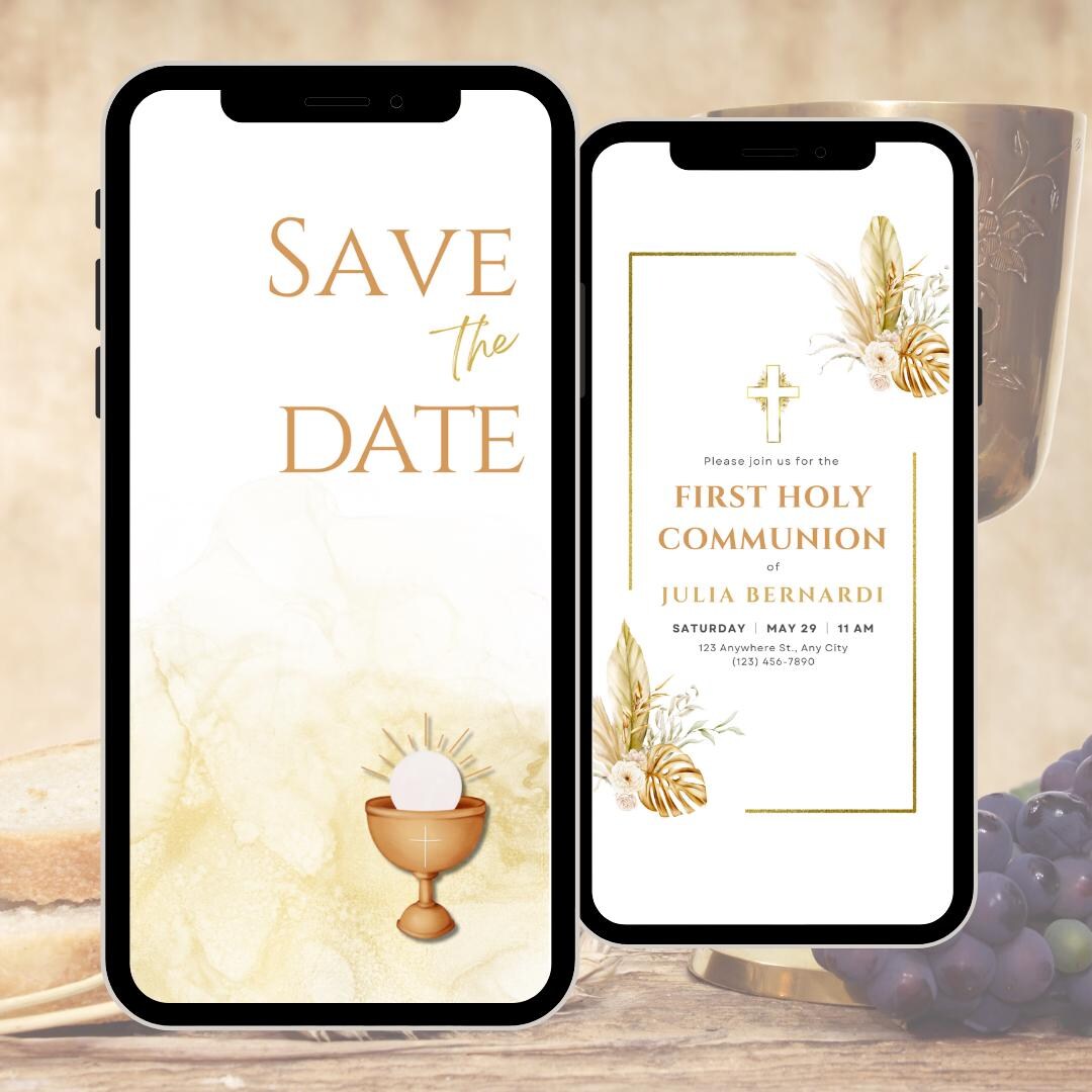 Digital First Communion Save the Date: Gold Canva Template - Etsy