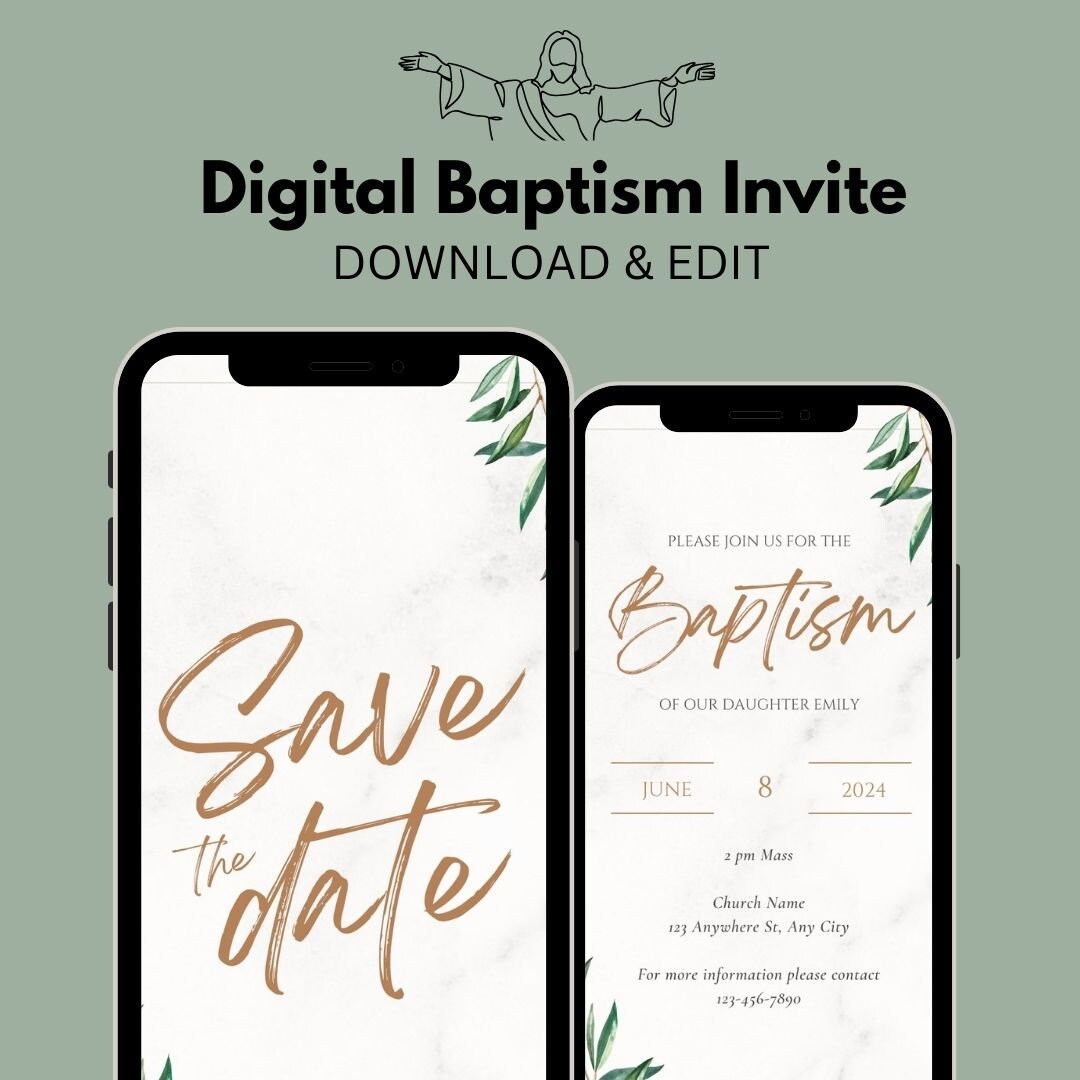 Digital Baptism Template for Texting, Save the Date Text Message, Canva ...