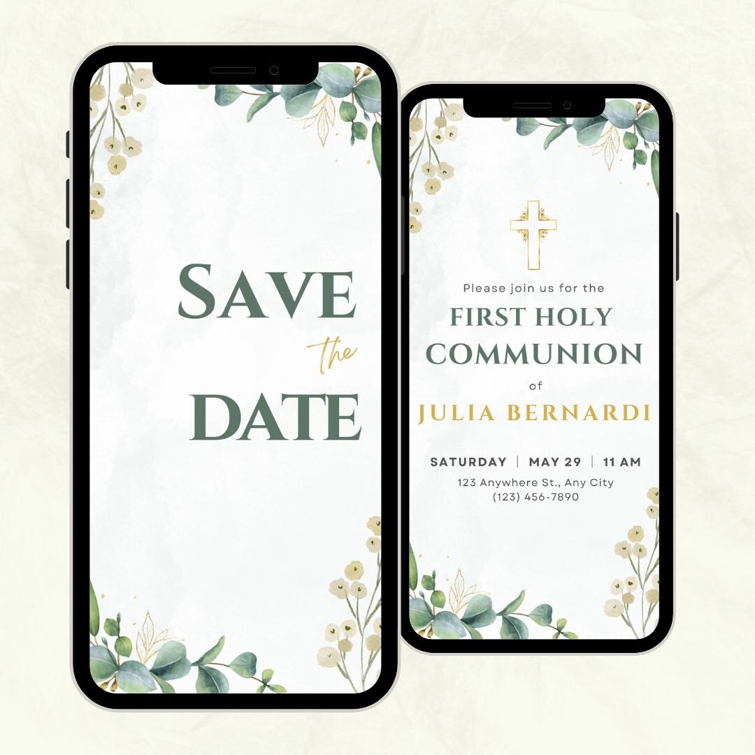 Digital First Holy Communion Save the Date Text | Canva Template ...