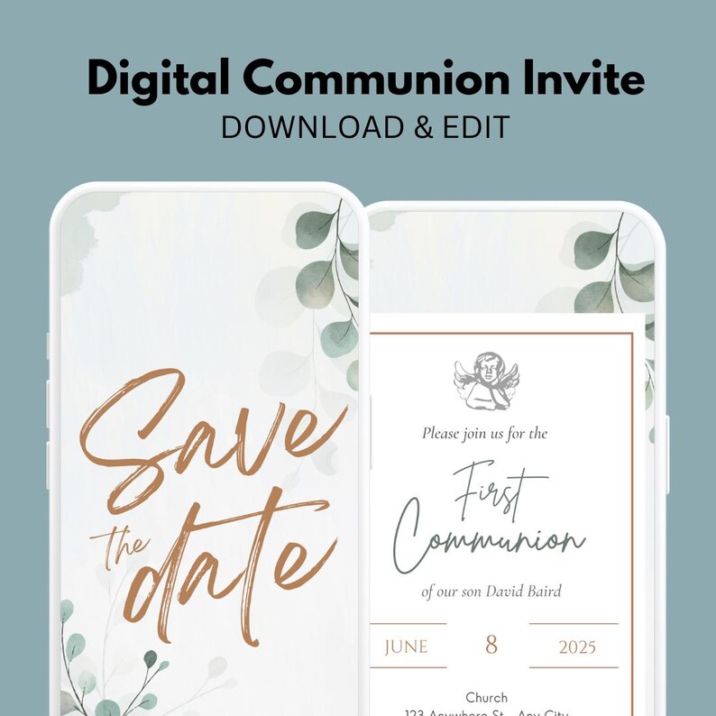 First Communion Invitation Template: Editable Save the Date (digital ...