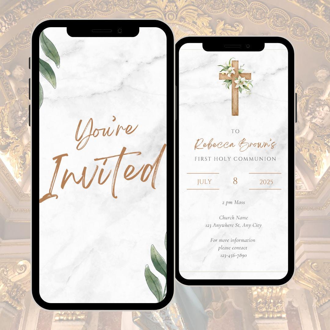 First Holy Communion Invitation Template: Editable Canva Save the Date ...