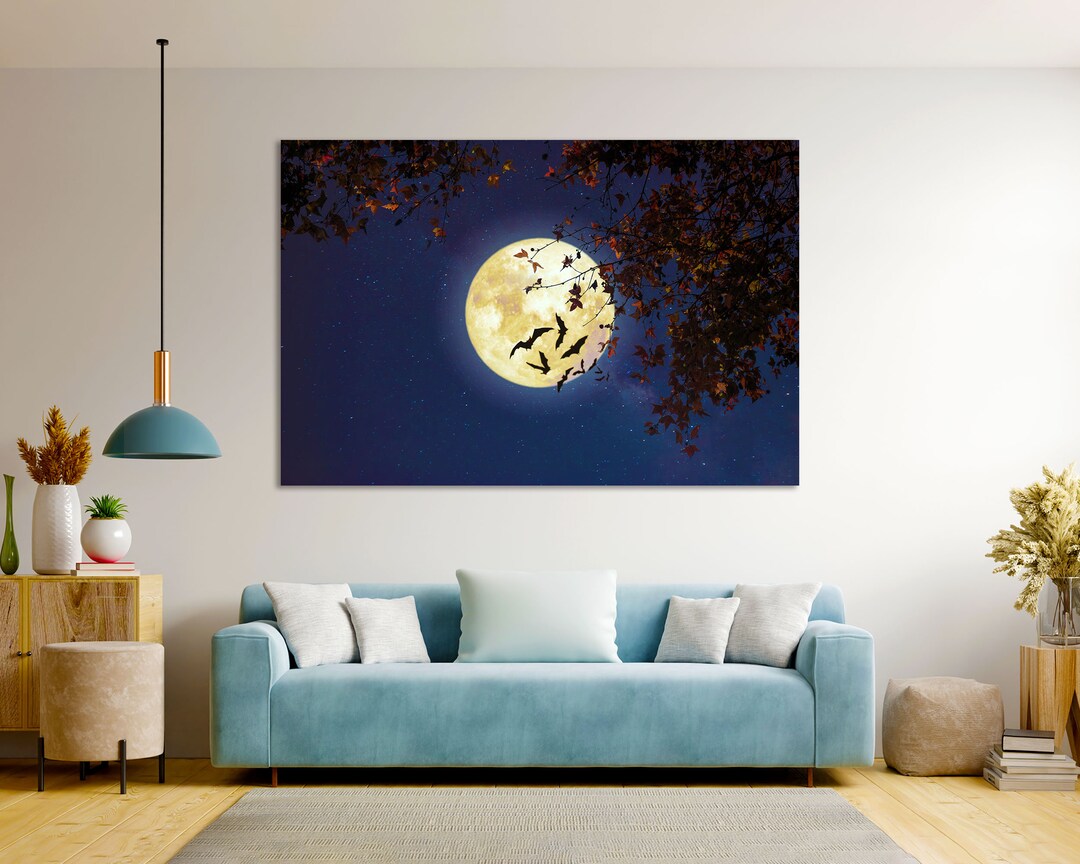 Fantasy Moon Art for Home, Night Sky With Full Moon Painting on Canvas ...