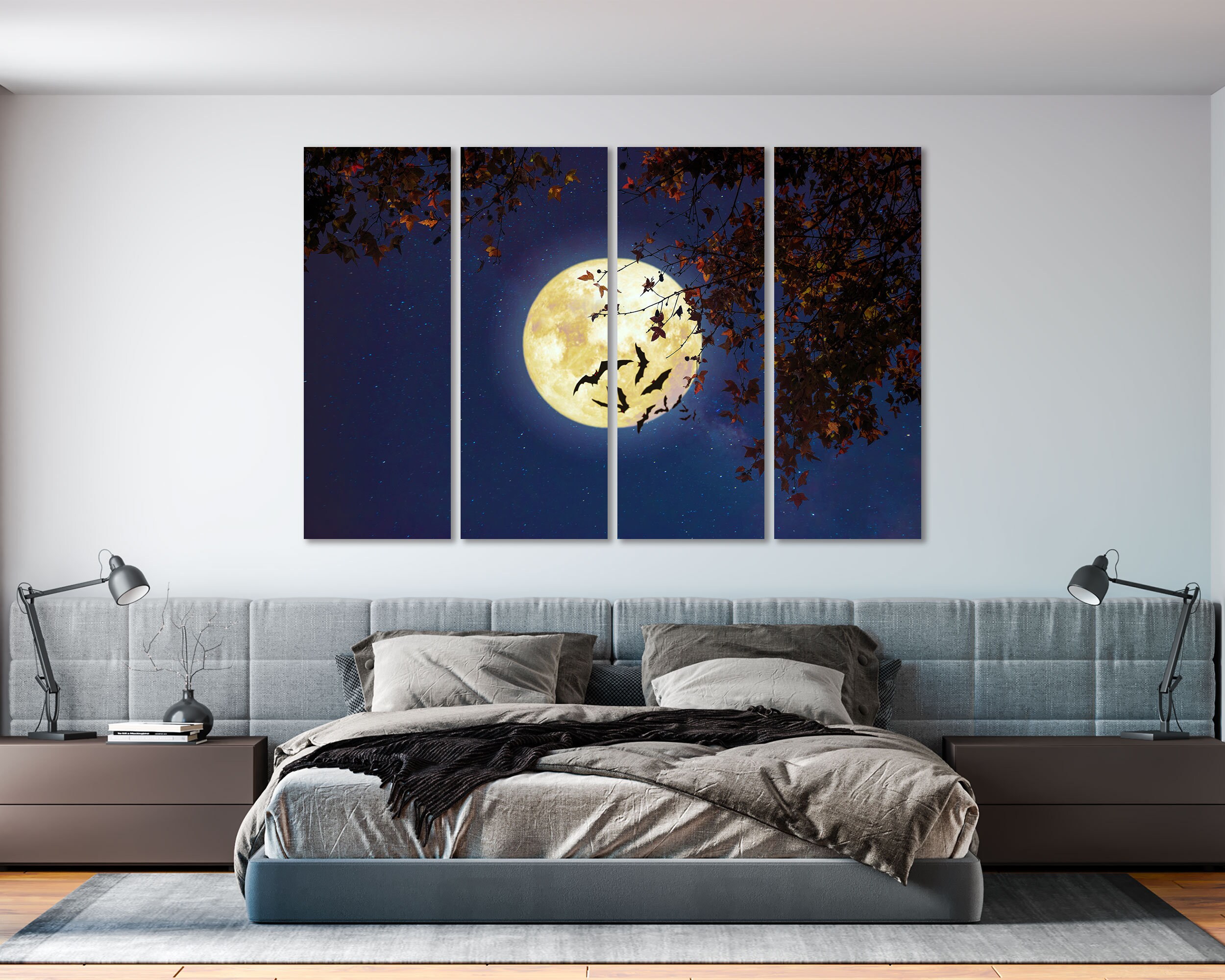 Fantasy Moon Art for Home, Night Sky With Full Moon Painting on Canvas ...