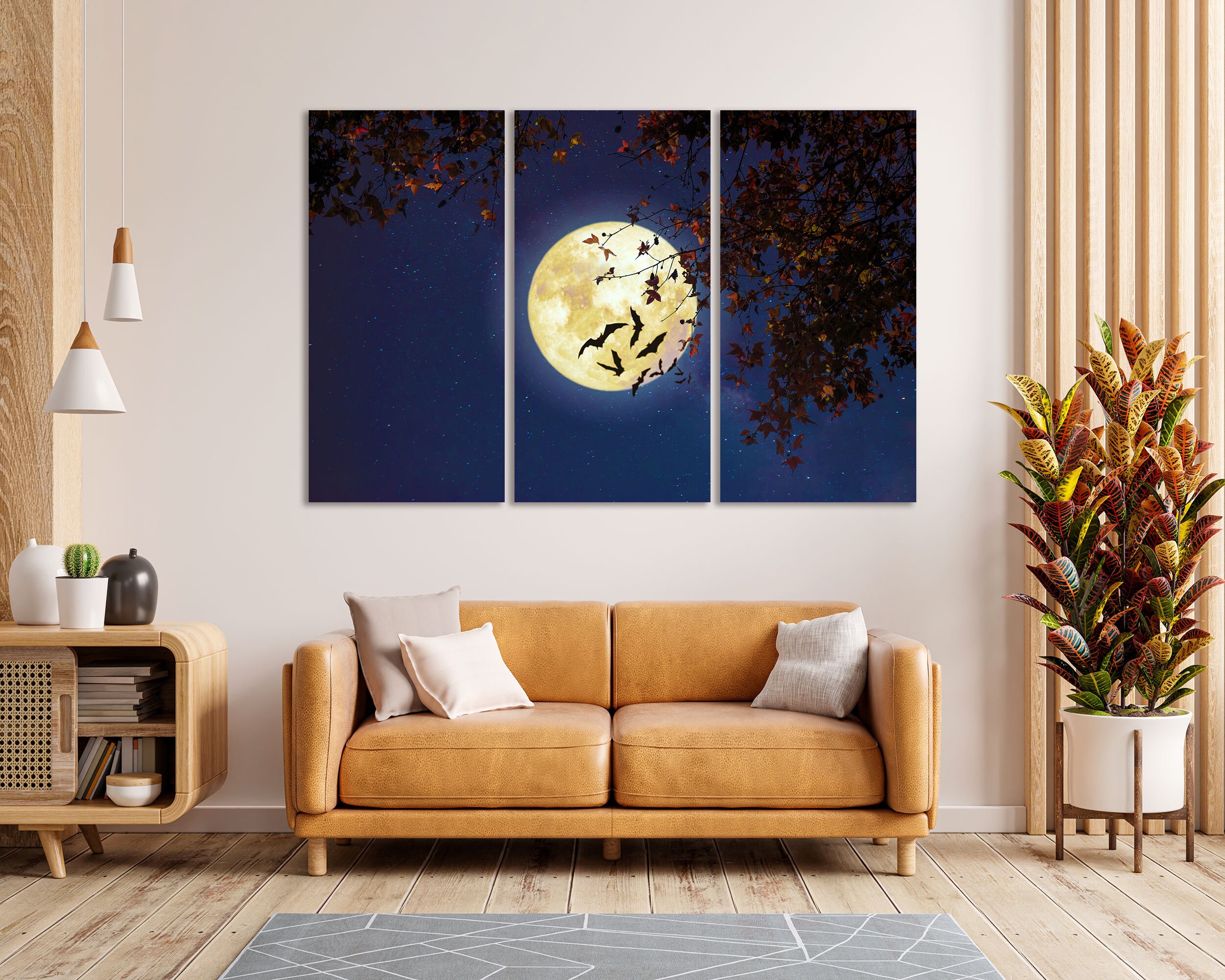Fantasy Moon Art for Home, Night Sky With Full Moon Painting on Canvas ...