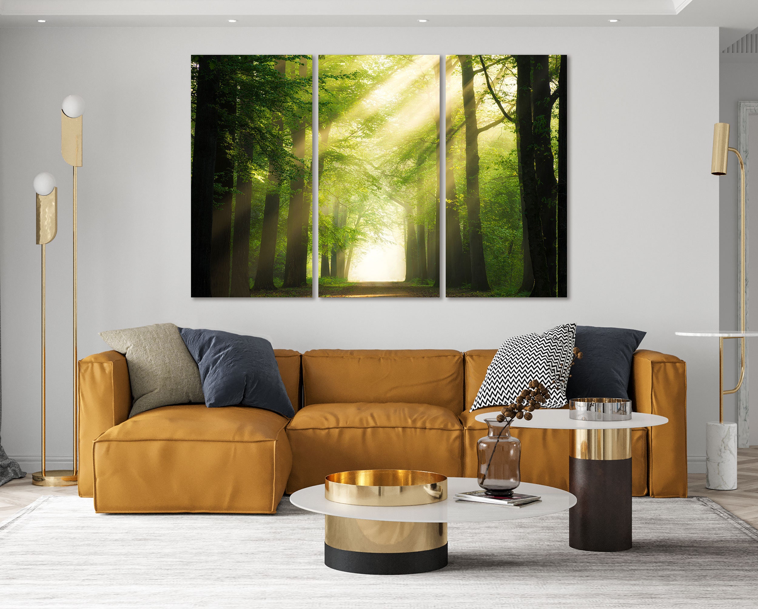 Green Trees With Sun Shining Through Branches Original Decor for Home ...