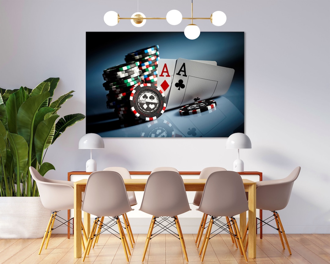 Gambling Game Art Decor for Wall, Chips and Aces Print Canvas, Poker ...