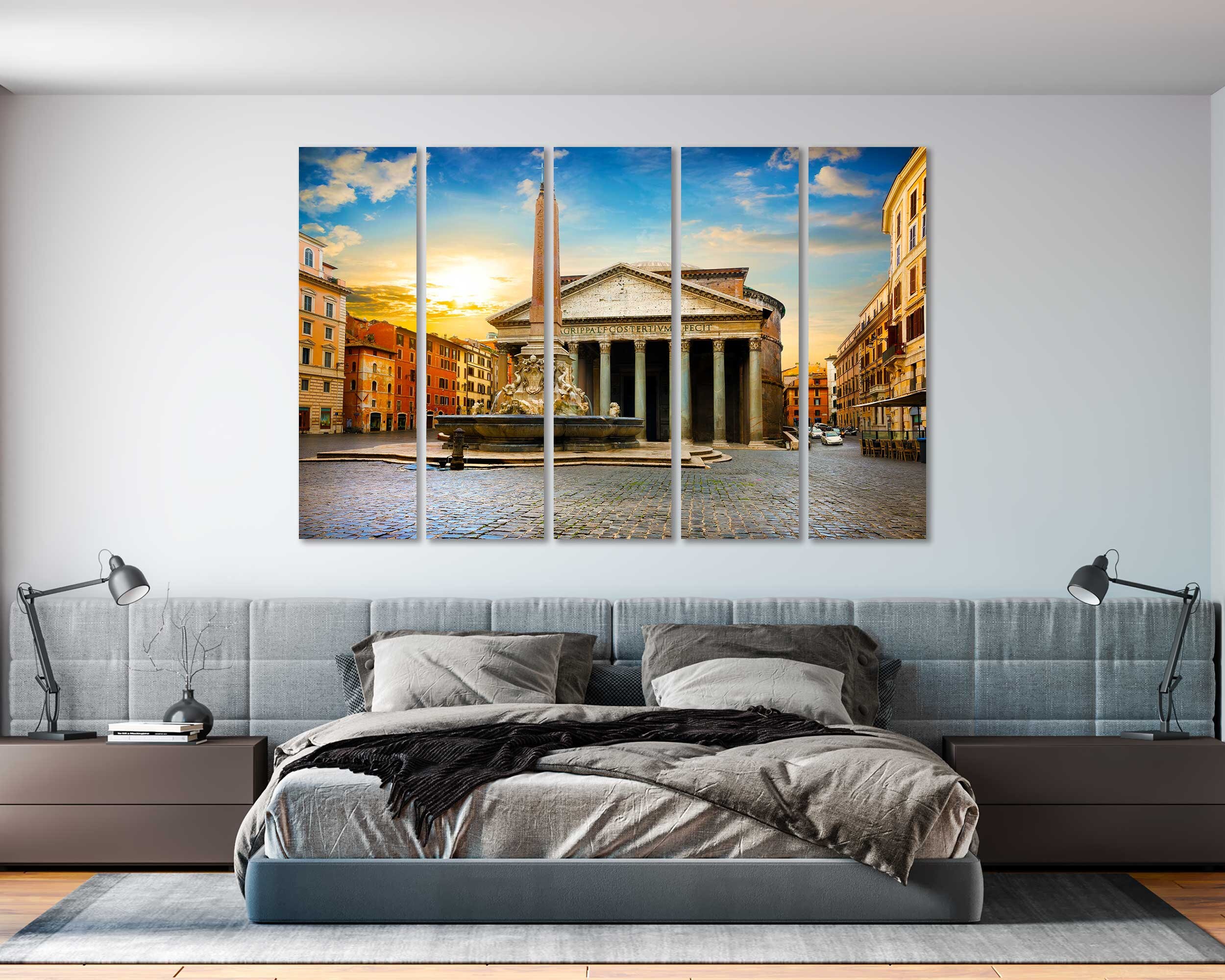 Pantheon in Rome at Sunset Photo Printing on Canvas, Architecture of ...