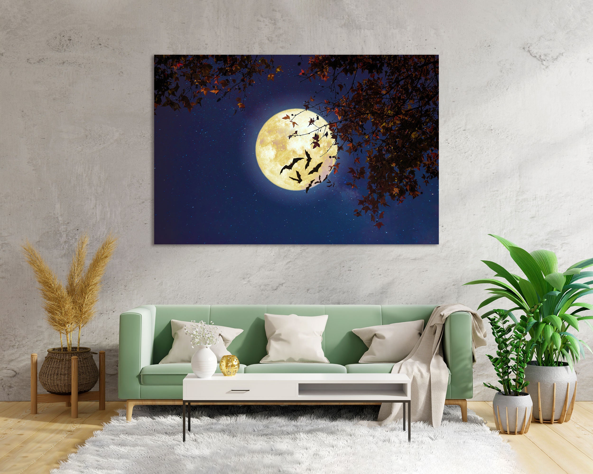 Fantasy Moon Art for Home, Night Sky With Full Moon Painting on Canvas ...