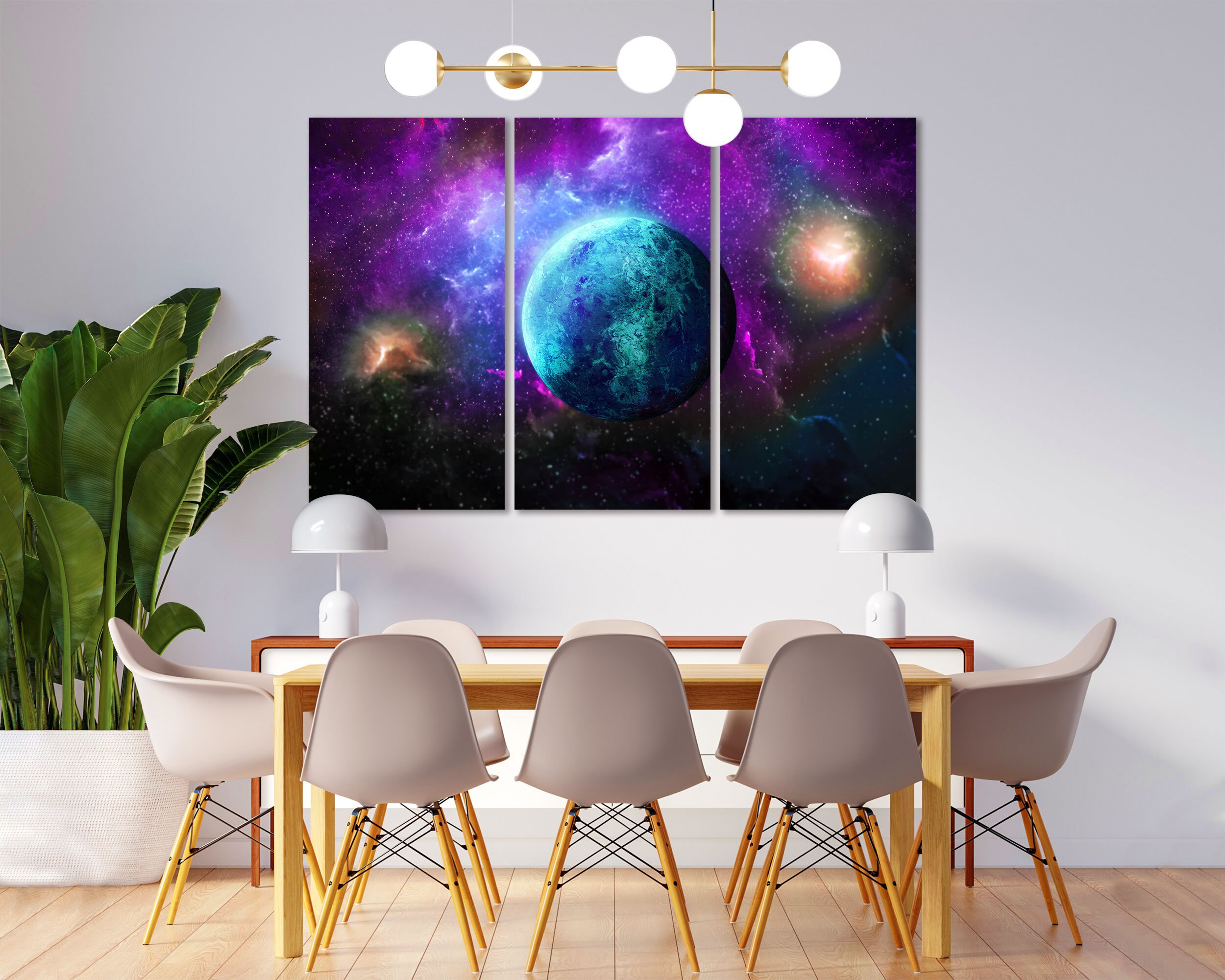Blue Planet on Space Canvas Print, Colorful Space Art for Wall, Planets ...