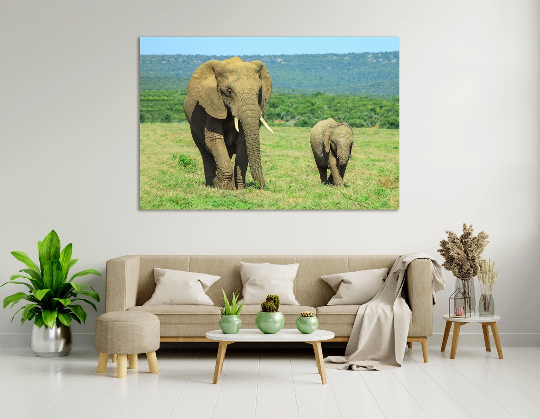 African Elephants Wall Art, Elephant Print Canvas, Elephants Painting ...