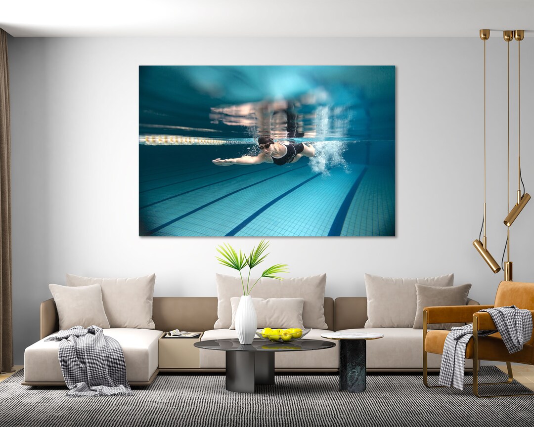 Swimming Wall Decor, Swimmer in Pool Print Canvas, Water Sport Art Wall ...