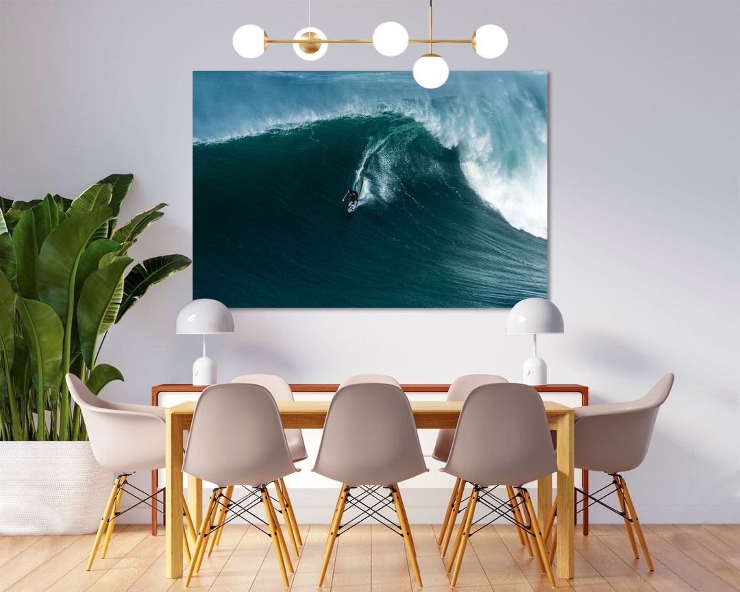Surfer on Big Wave Wall Decor, Surf Print Canvas, Ocean Wave Art for ...