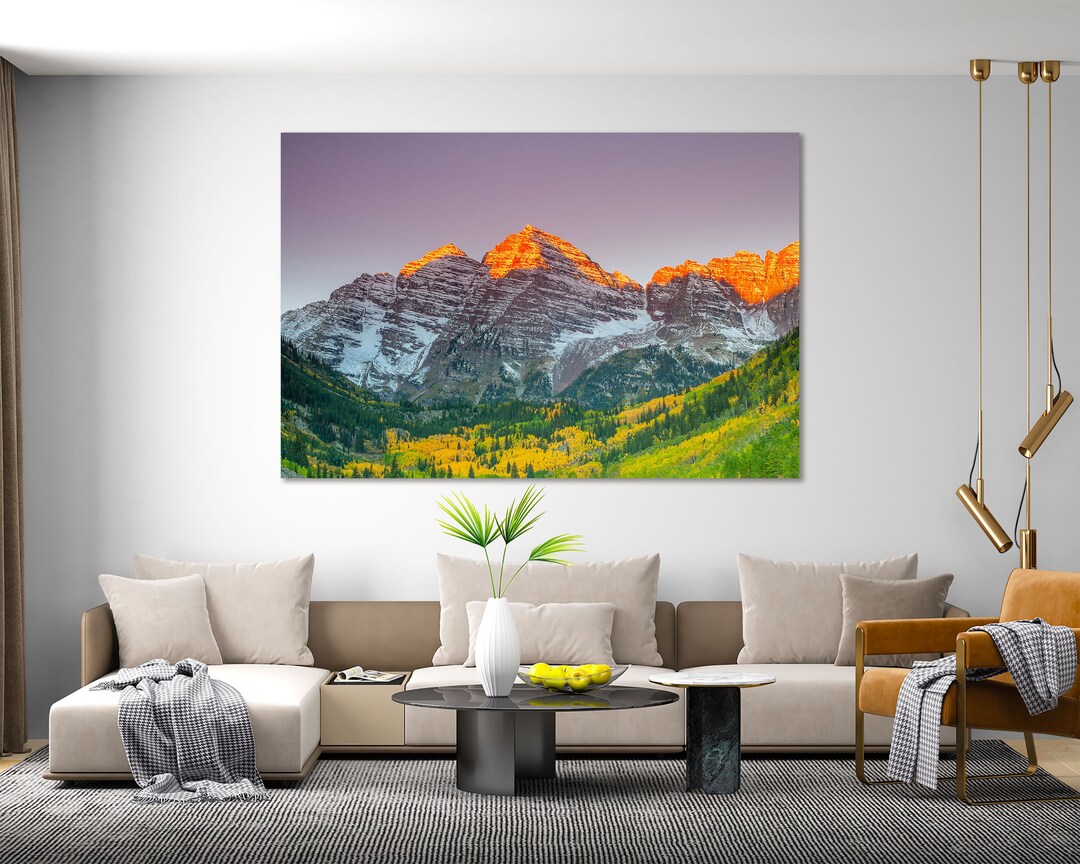 Maroon Bells Print Art for Wall Mountains at Sunset Original Decor for ...