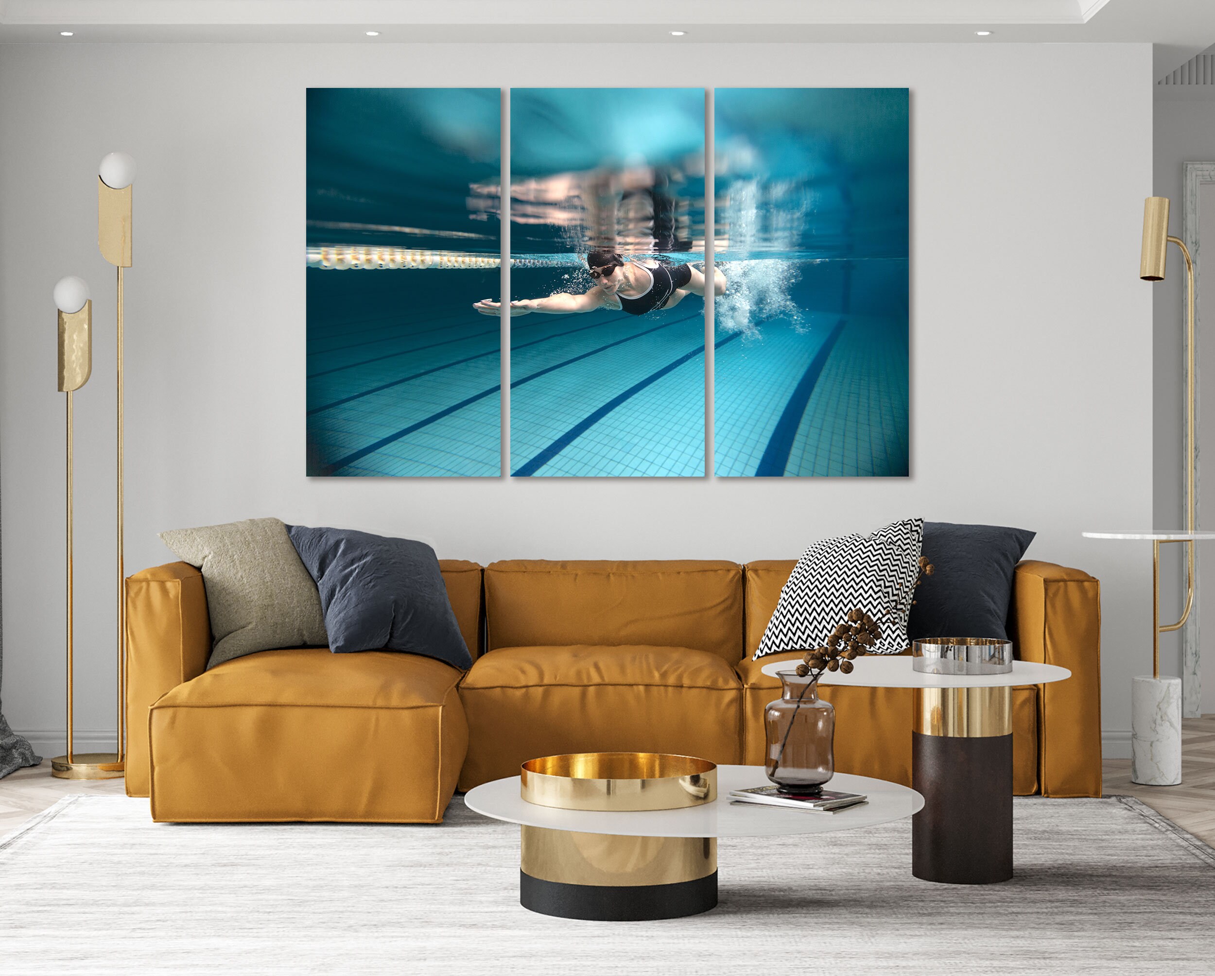 Swimming Wall Decor, Swimmer in Pool Print Canvas, Water Sport Art Wall ...