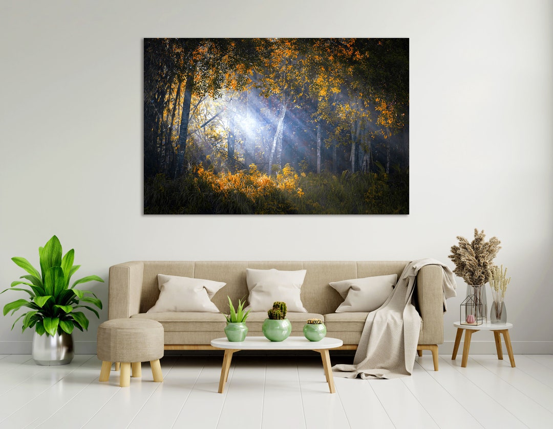 Foggy Forest Wall Art, Autumn Forest Print Canvas, Forest Painting on ...